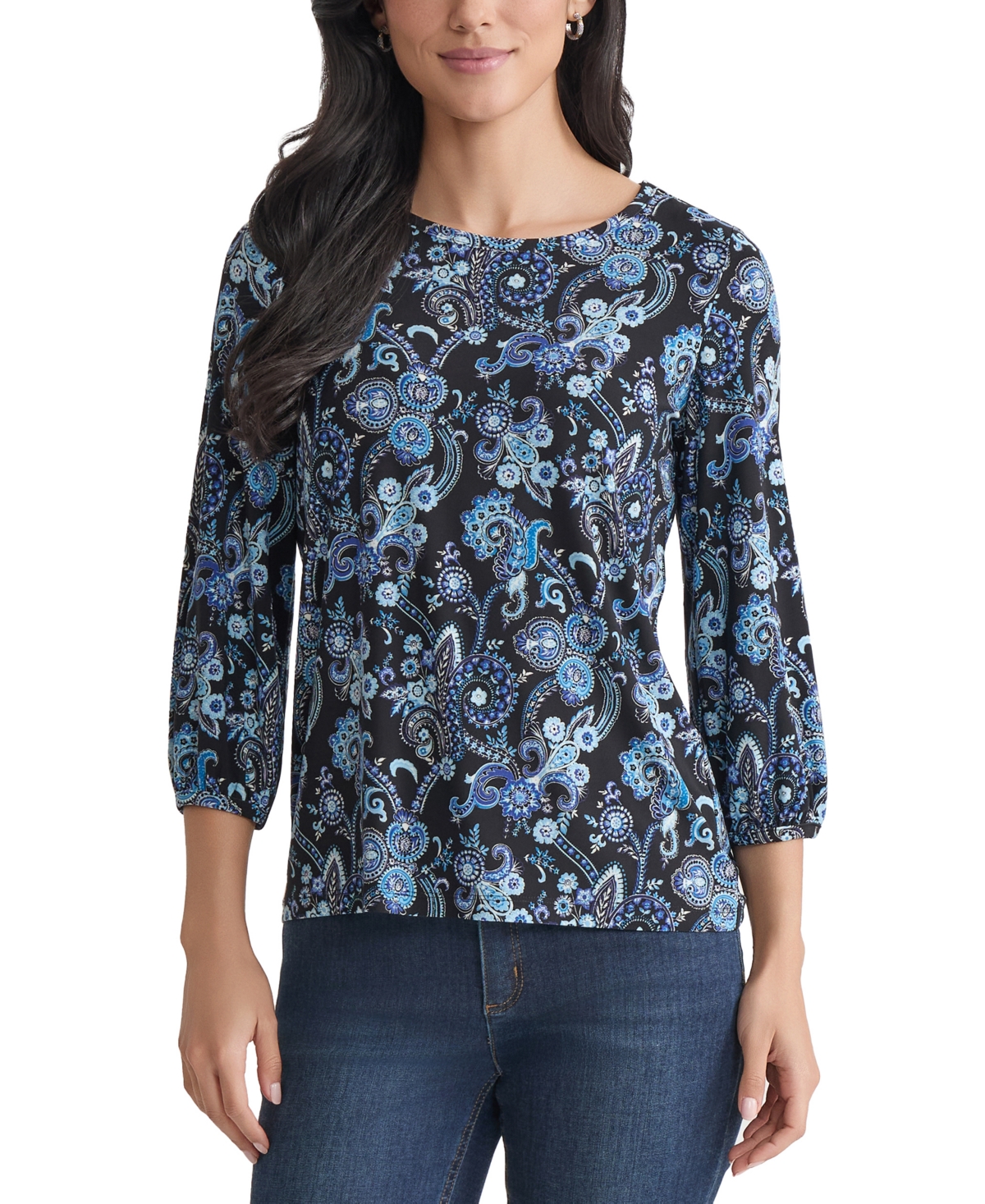 Click here for Jones New York Petite Paisley-Print 3/4-Sleeve Top... prices