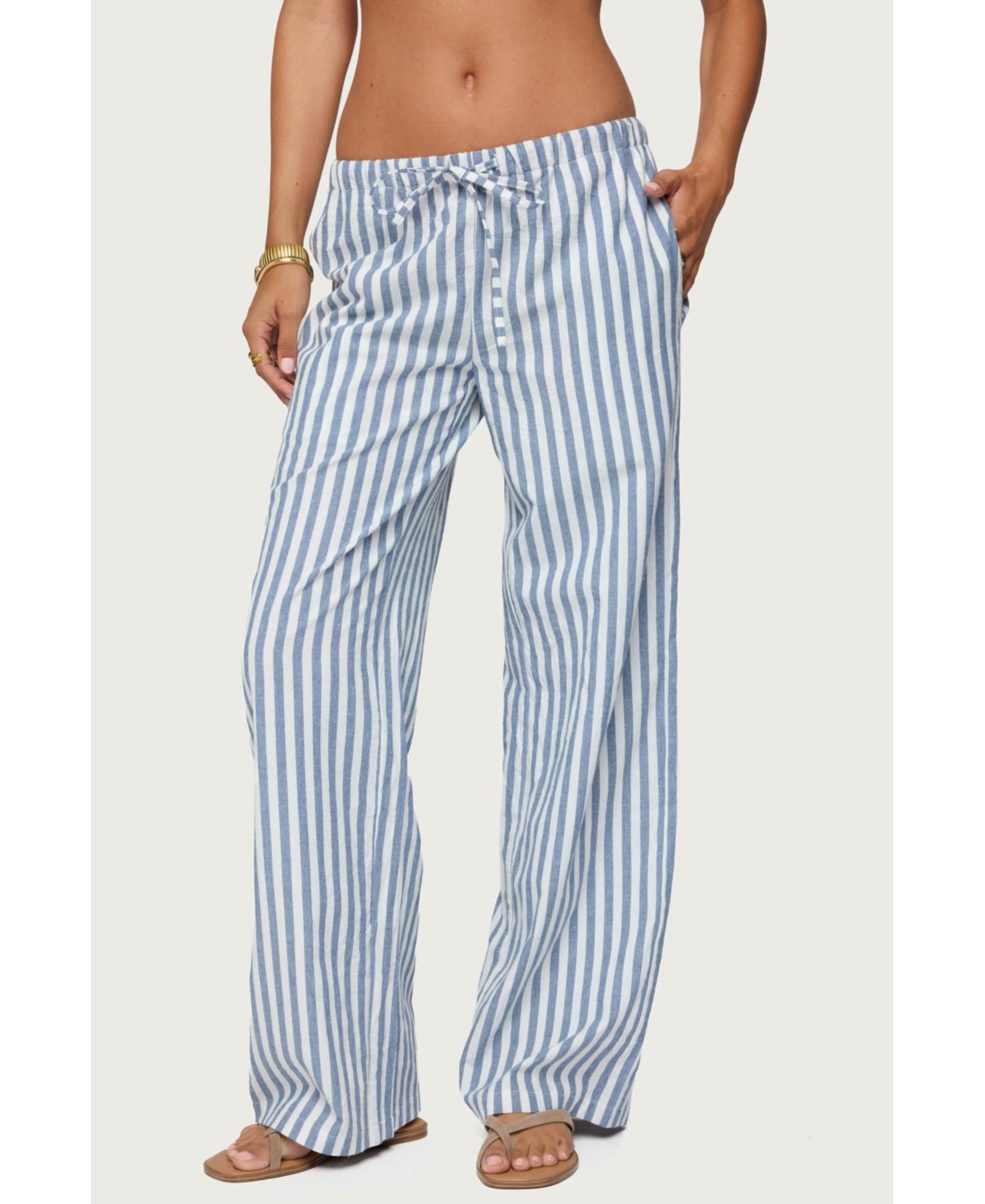 Click here for Edikted Womens Macey Striped Pants - Blue-and-whit... prices