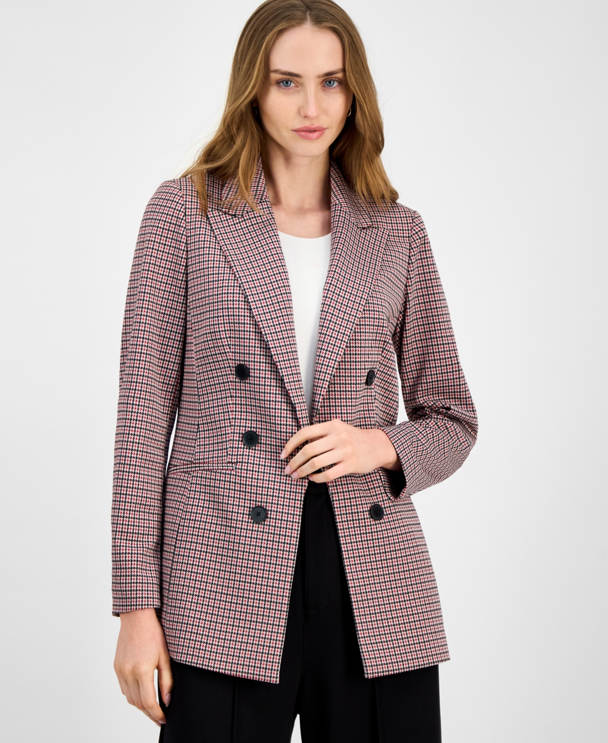Click here for Bar Iii Womens Plaid Faux Double-Breasted Jacket... prices
