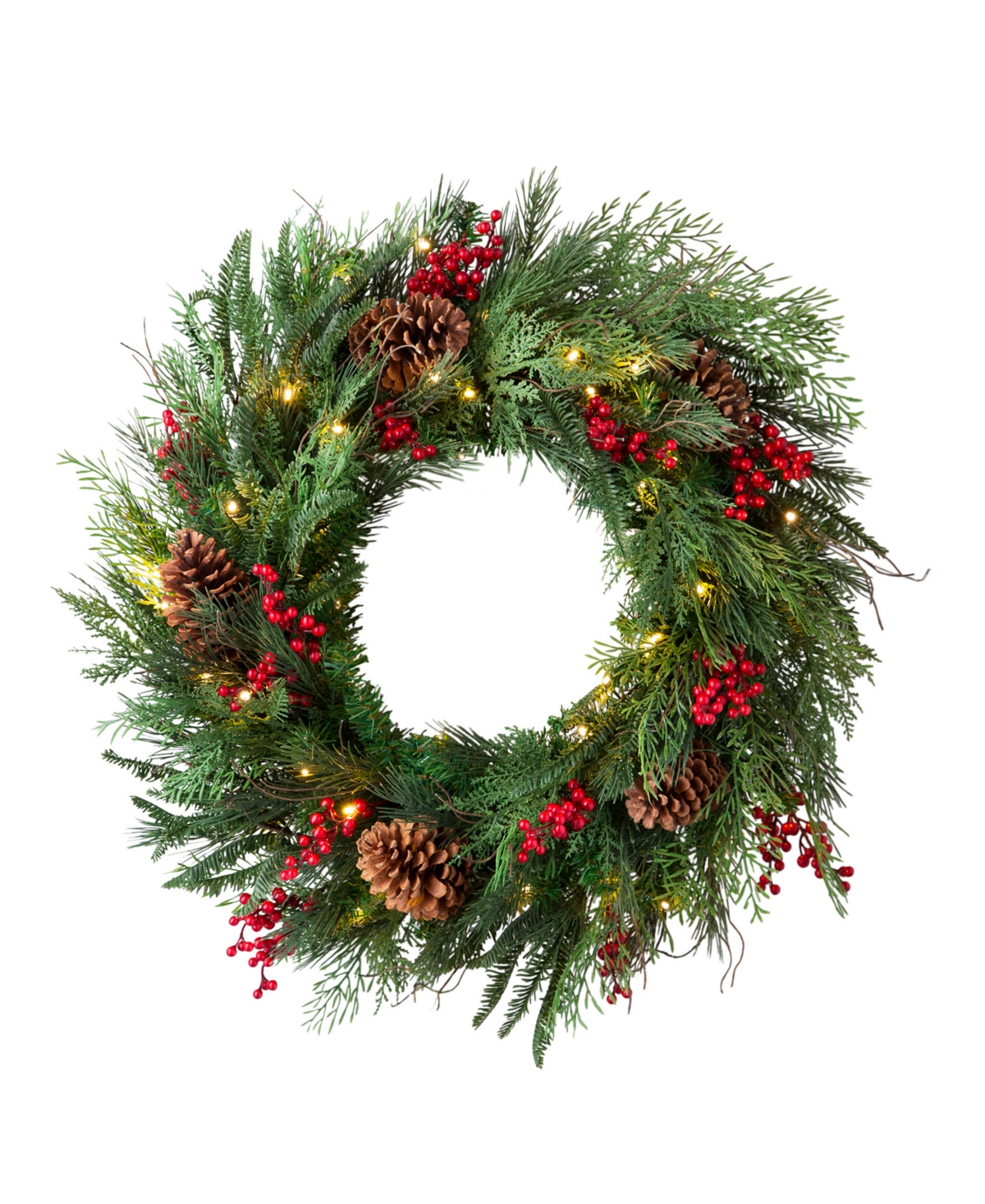 Click here for Balsam Hill 28 Outdoor Berry Pine Pre-Lit Wreath -... prices