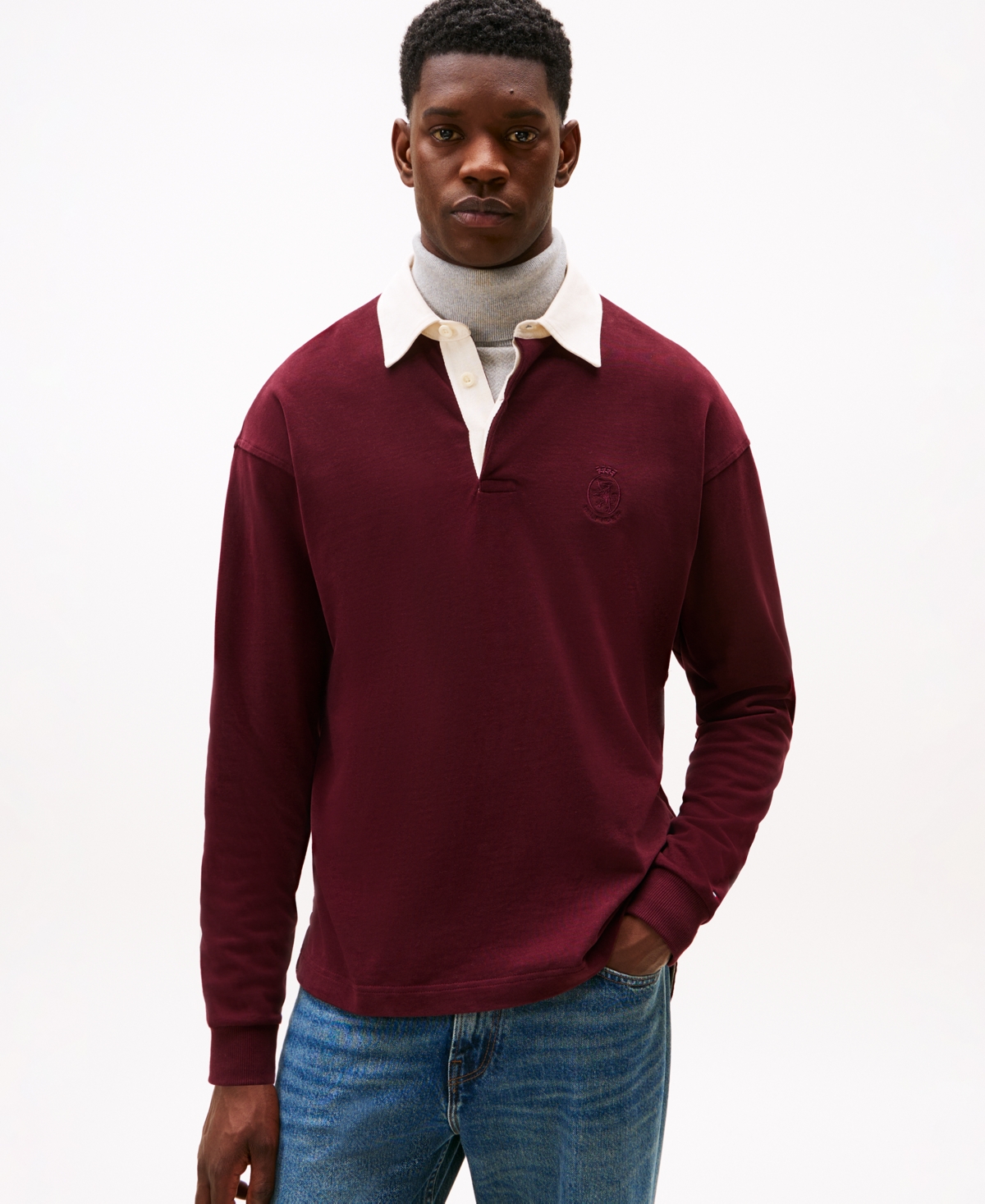 Click here for Tommy Hilfiger Mens Logo Crest Solid Rugby Sweater... prices