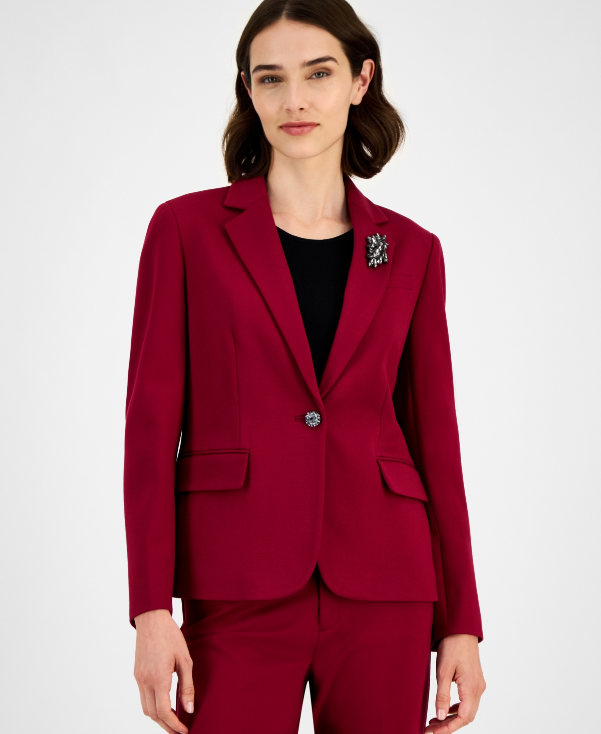 Click here for Anne Klein Womens Embellished One-Button Blazer -... prices
