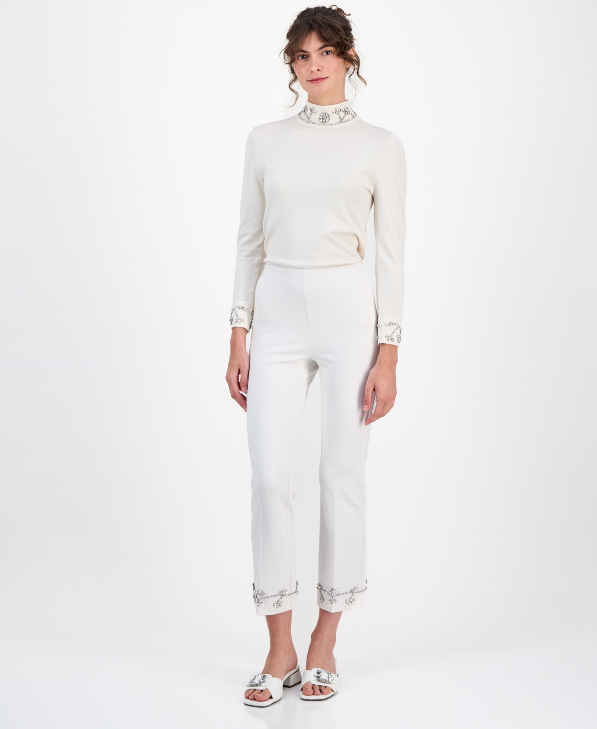 Click here for Anne Klein Womens Embellished Pull-On Kick-Flare P... prices