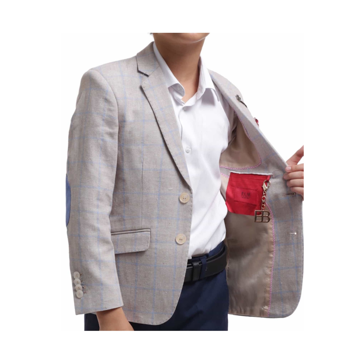Click here for Elie Balleh Boys Slim Fit Checked Blazer - Beige prices