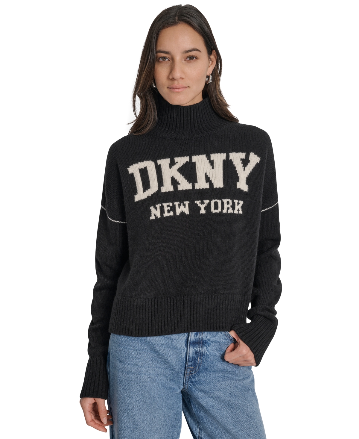 Click here for Dkny Jeans Womens Intarsia Logo Turtleneck Sweater... prices