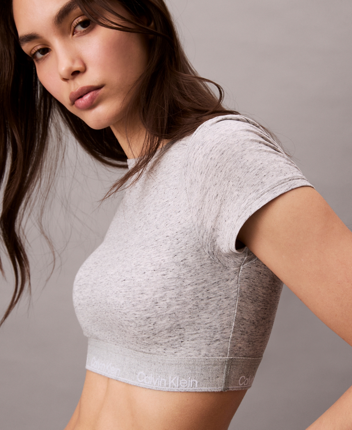 Calvin Klein Womens Icon T-Shirt Logo-Hem Bralette - Wild Grey