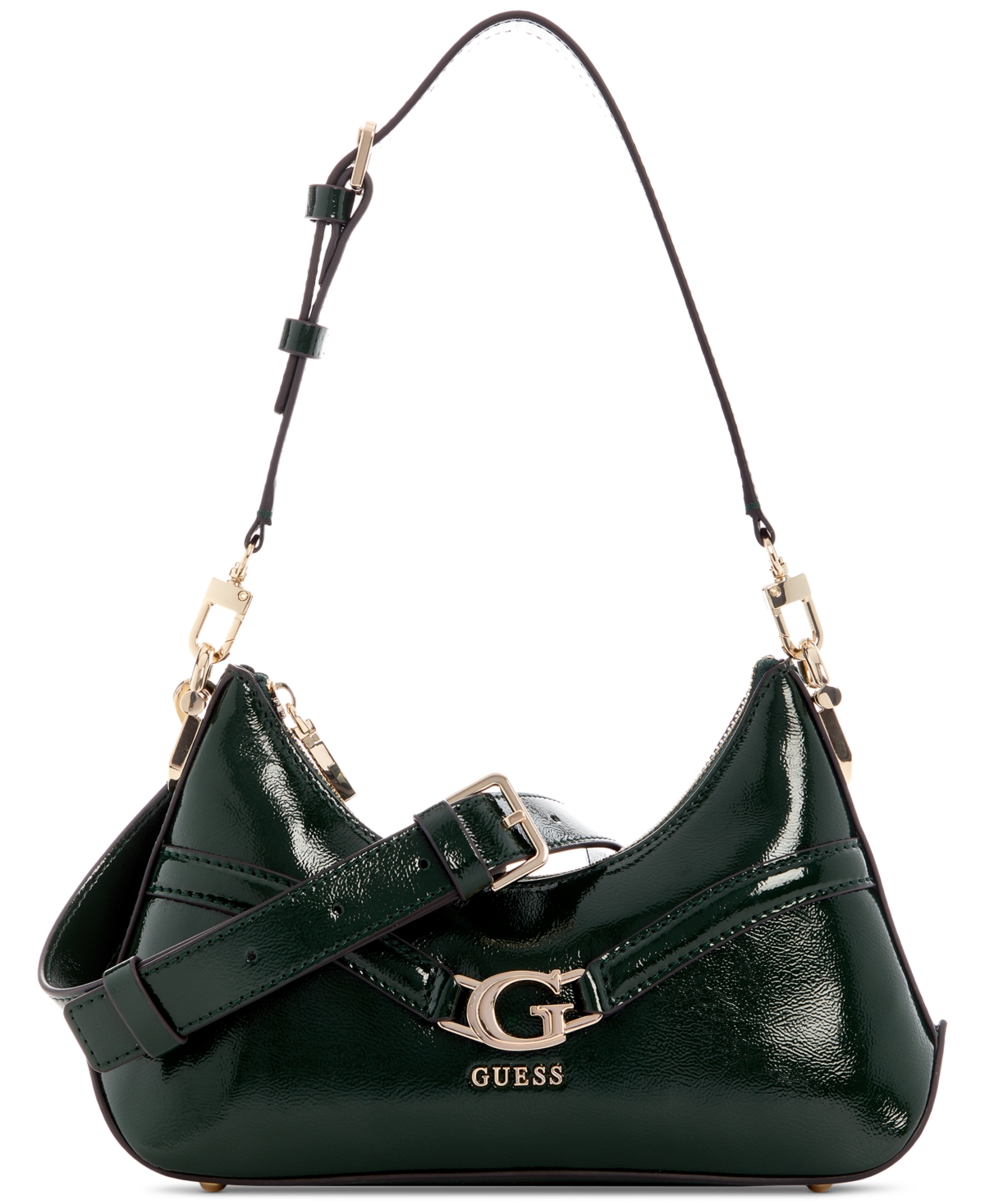 Click here for Guess Dea Small Top Zip Shoulder Bag - Dark Green prices