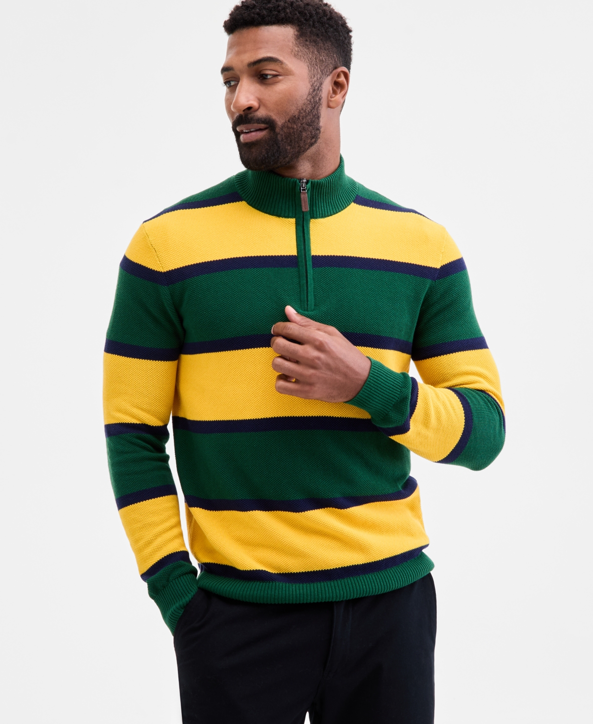 Click here for Club Room Mens Finley Stripe Cotton Pique Half-Zip... prices