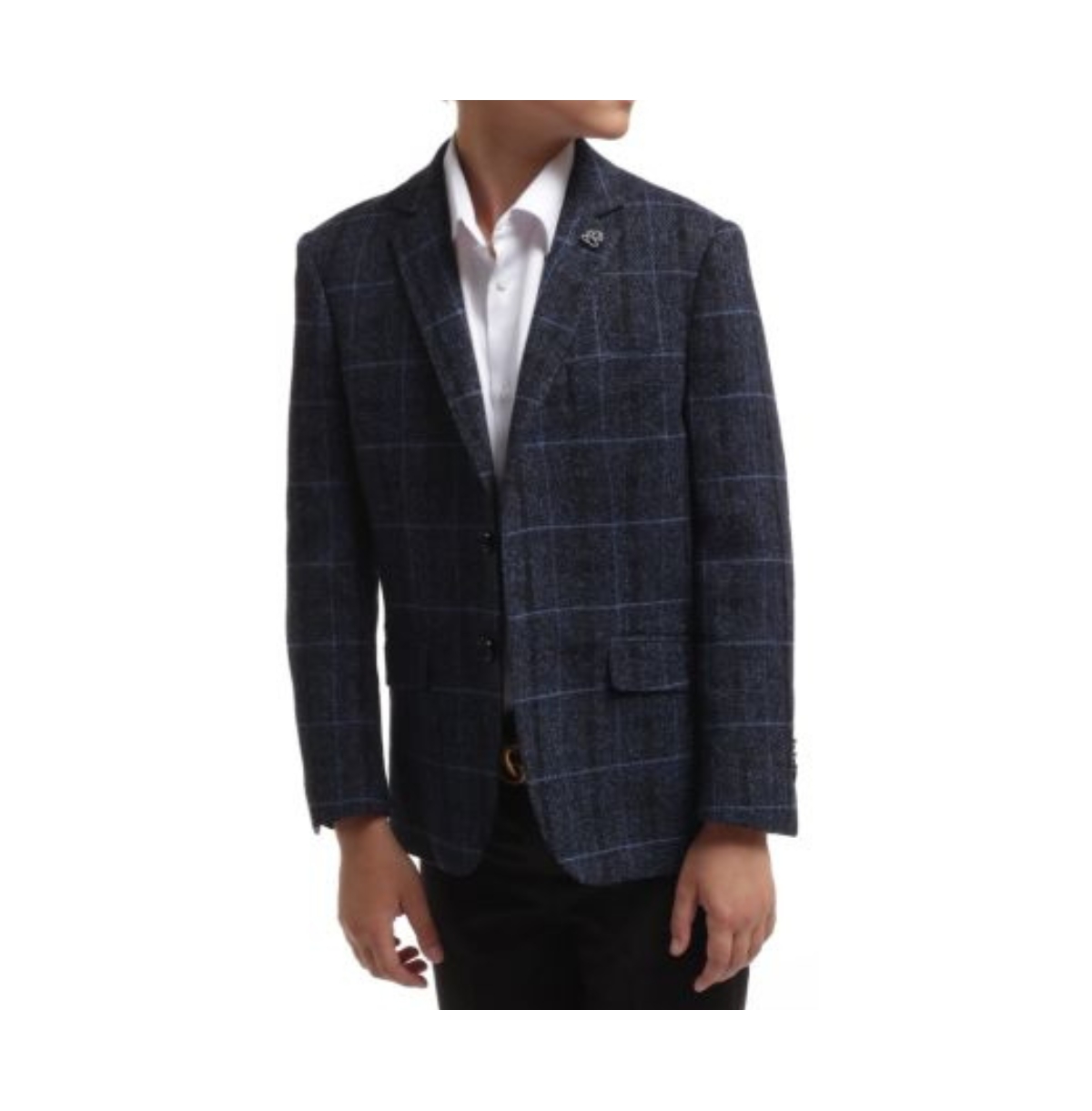 Click here for Elie Balleh Boys Navy Slim Fit Plaid Chanel Tweed... prices