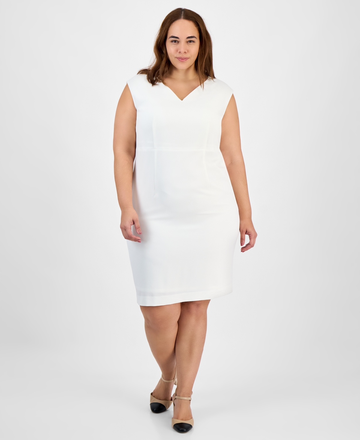 Click here for Kasper Plus Size Sleeveless Sheath Dress - Vanilla... prices
