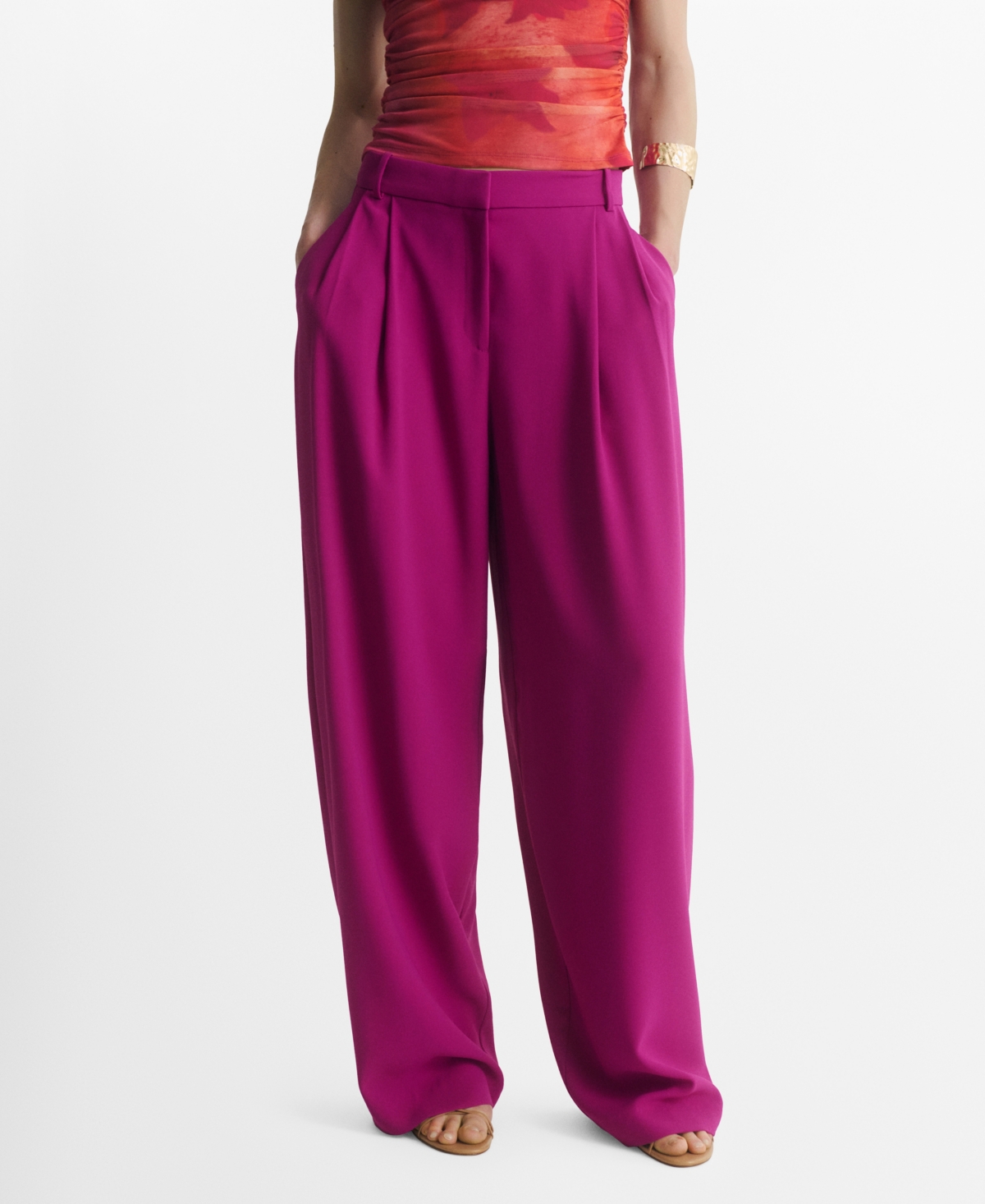 Click here for Mango Womens Pleat Detail Pants - Fuchsia prices