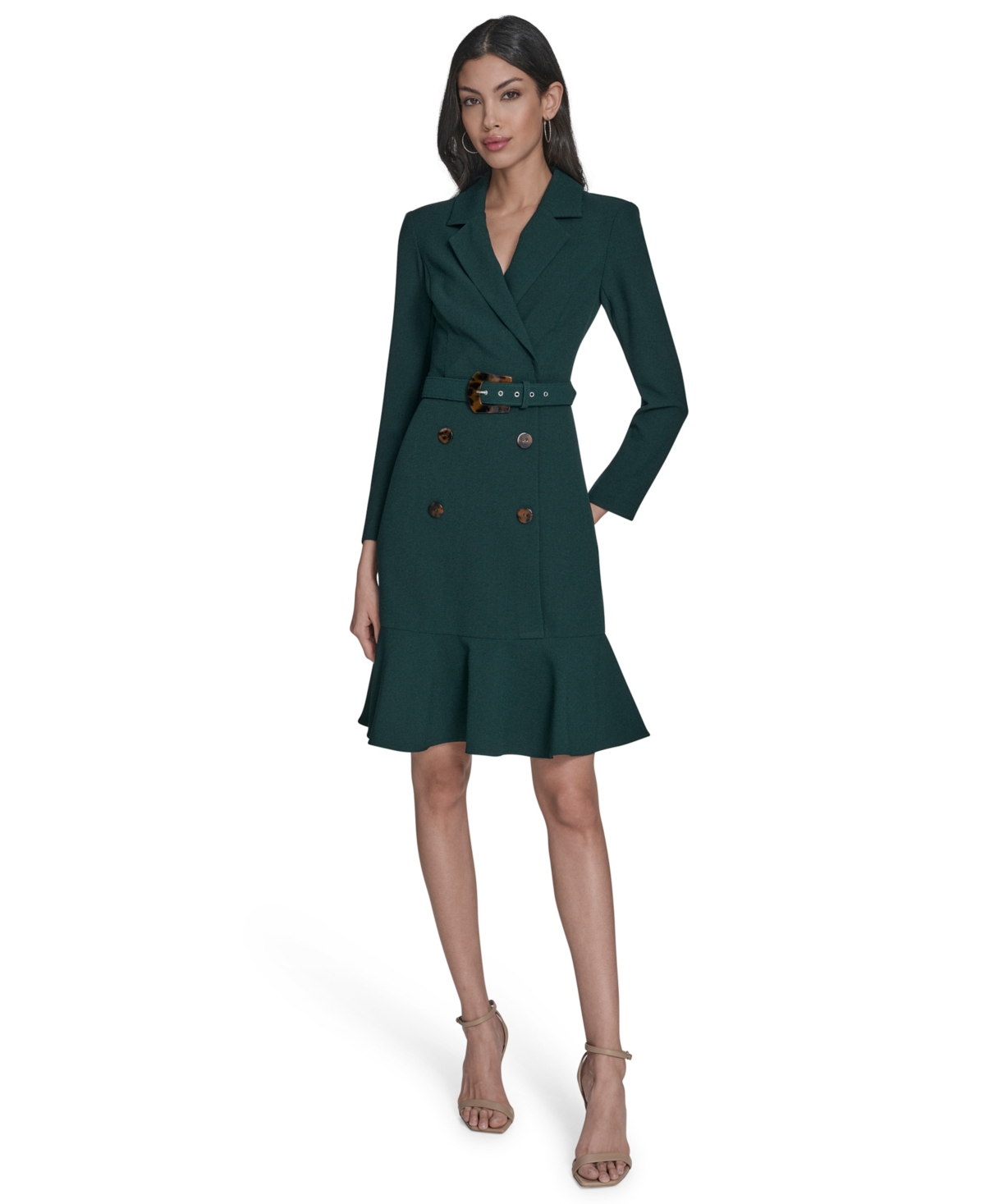 Click here for Eliza J Petite Flounce-Hem Long-Sleeve Blazer Dres... prices