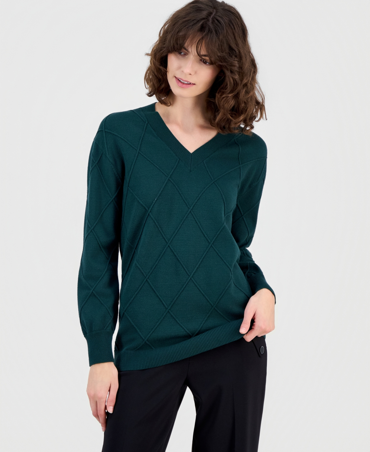 Click here for Anne Klein Womens Diamond Knit V-Neck Sweater - Pi... prices