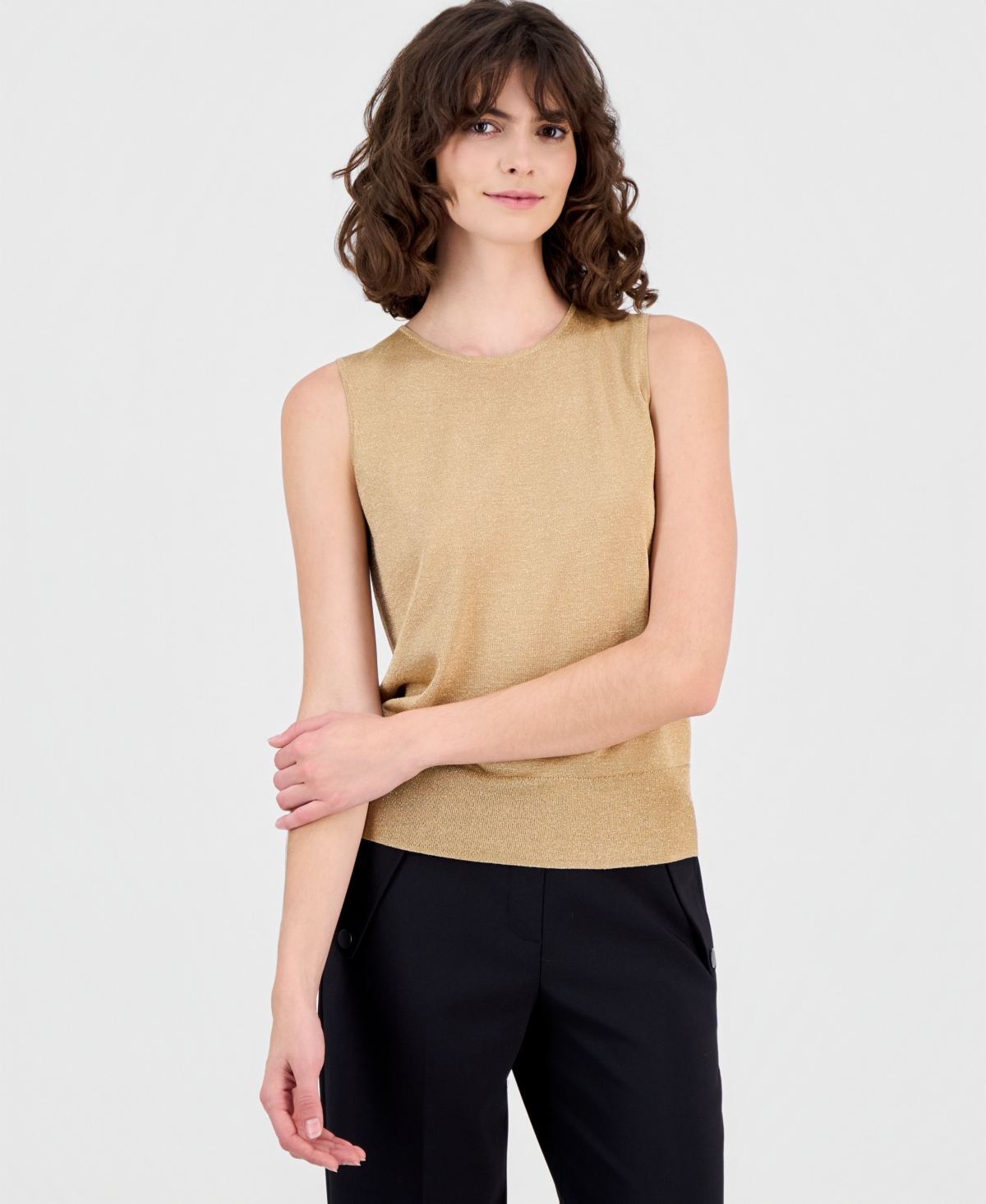 Click here for Anne Klein Womens Metallic Sleeveless Sweater - Go... prices