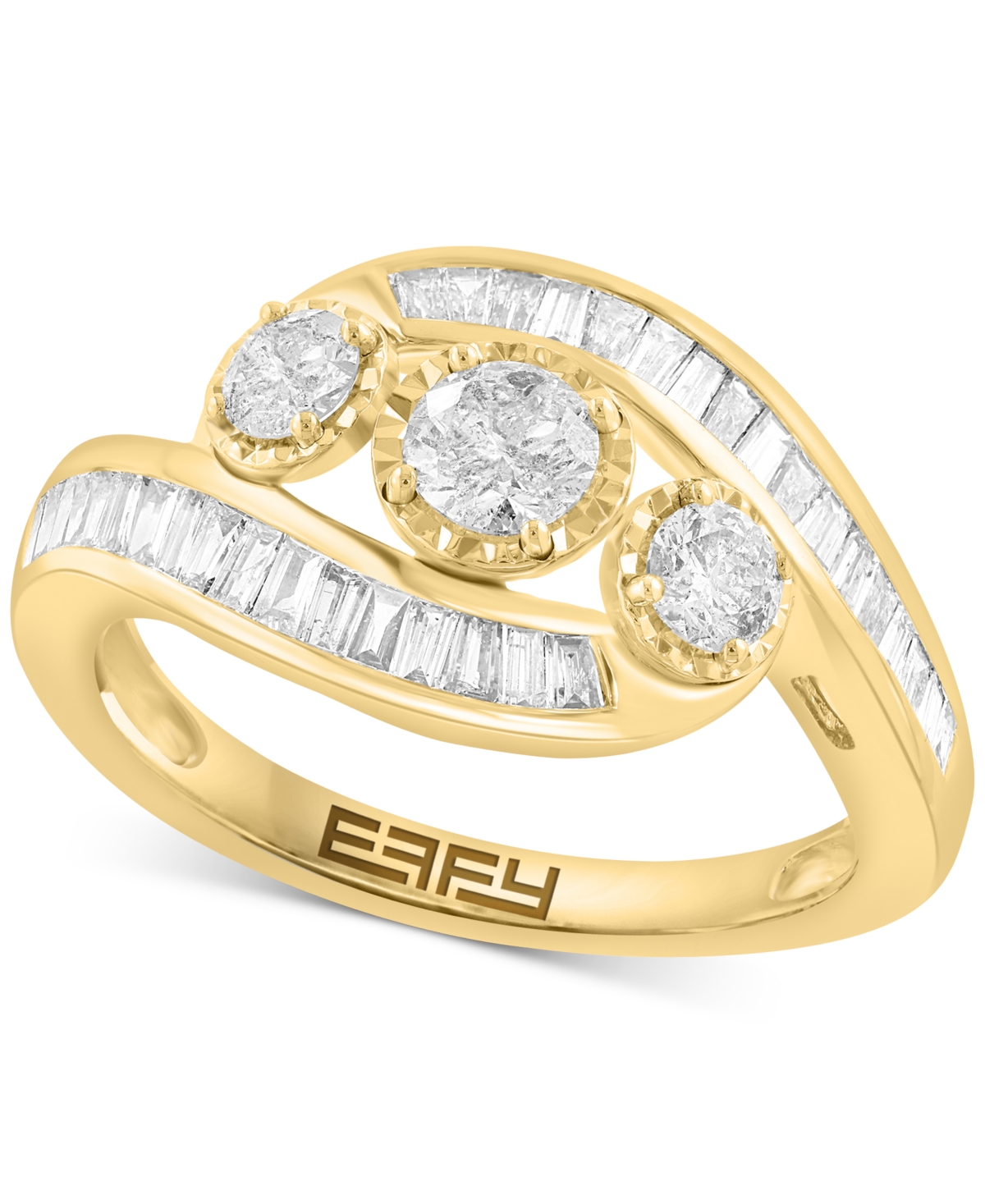Click here for Effy Diamond Round & Baguette Triple Stone Swirl R... prices
