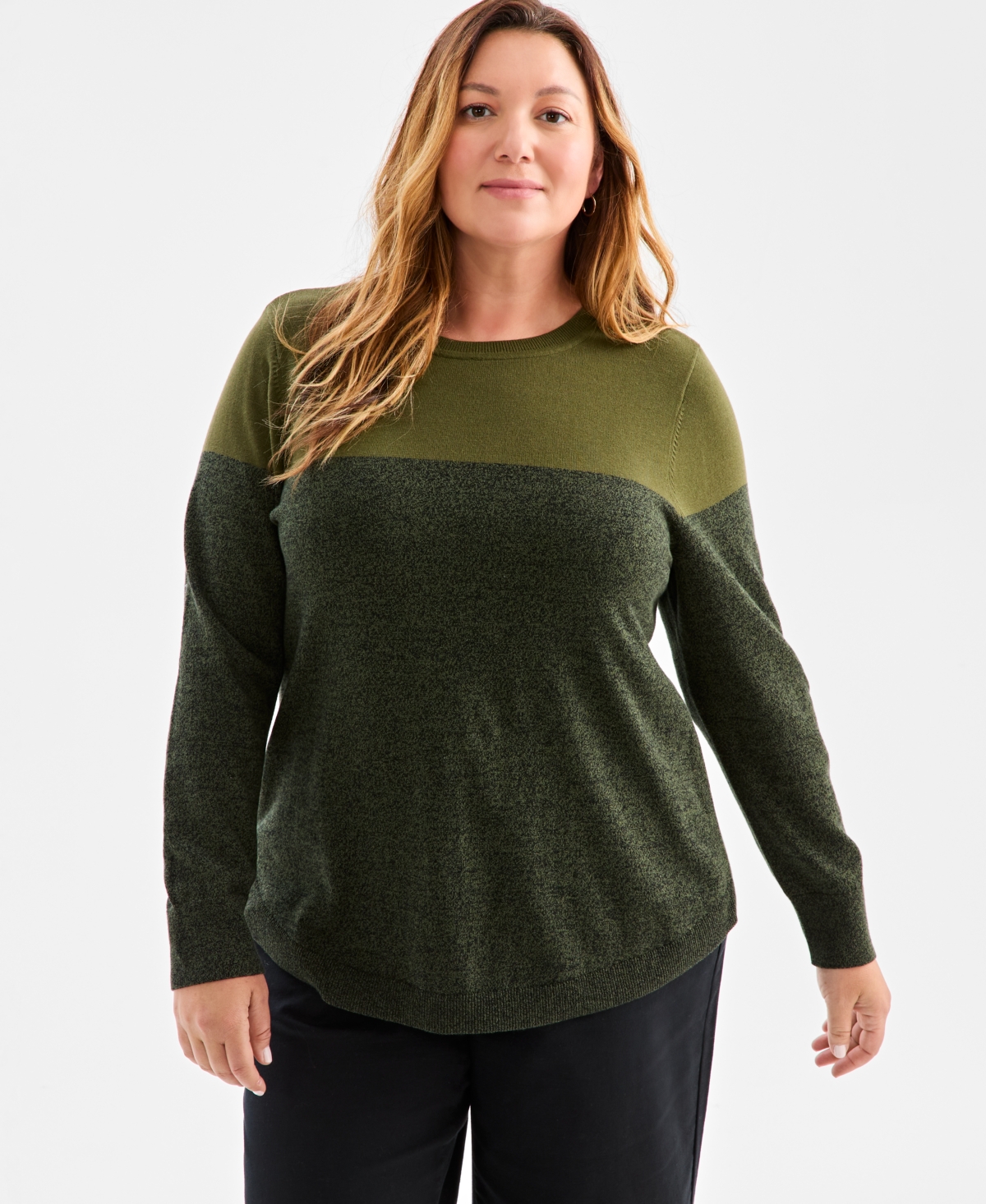 Click here for Style & Co Plus Size Cotton Color-Block Crewneck S... prices