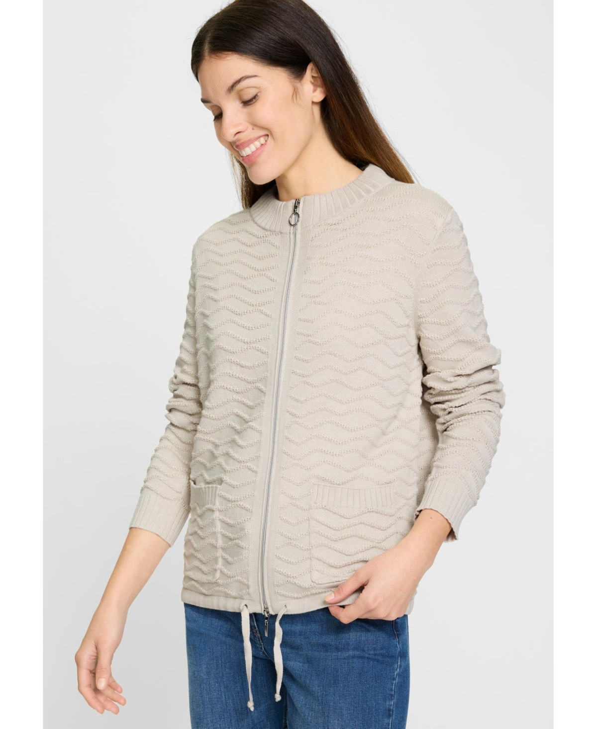 Click here for Olsen Womens Novelty Stitch Zip Front Cardigan - C... prices