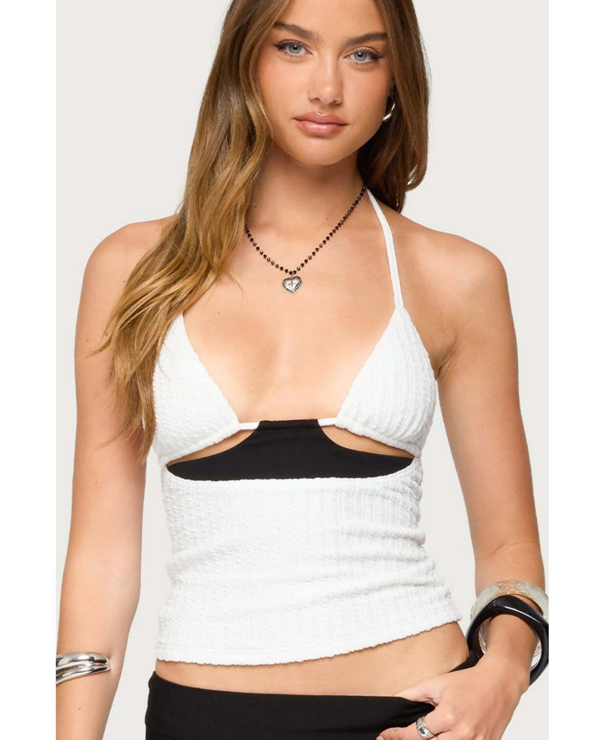 Click here for Edikted Womens Powell Textured Cut Out Halter Top... prices