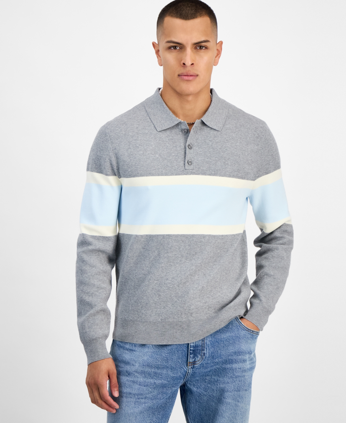 Click here for Mode of One Mens Varsity-Stripe Polo Sweater  Macy... prices