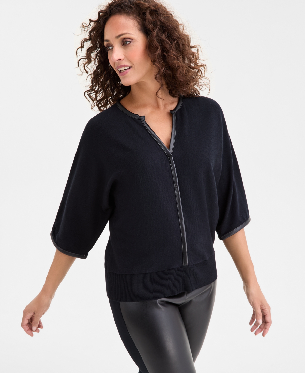 Click here for Jm Collection Womens Split-Neck Dolman-Sleeve Swea... prices