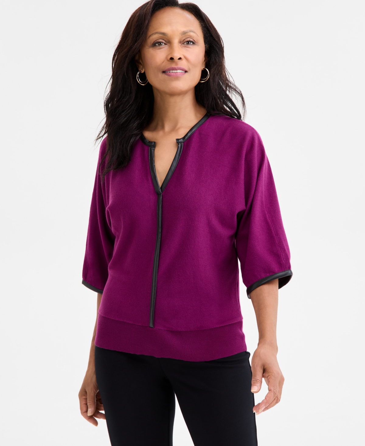 Click here for Jm Collection Womens Split-Neck Dolman-Sleeve Swea... prices