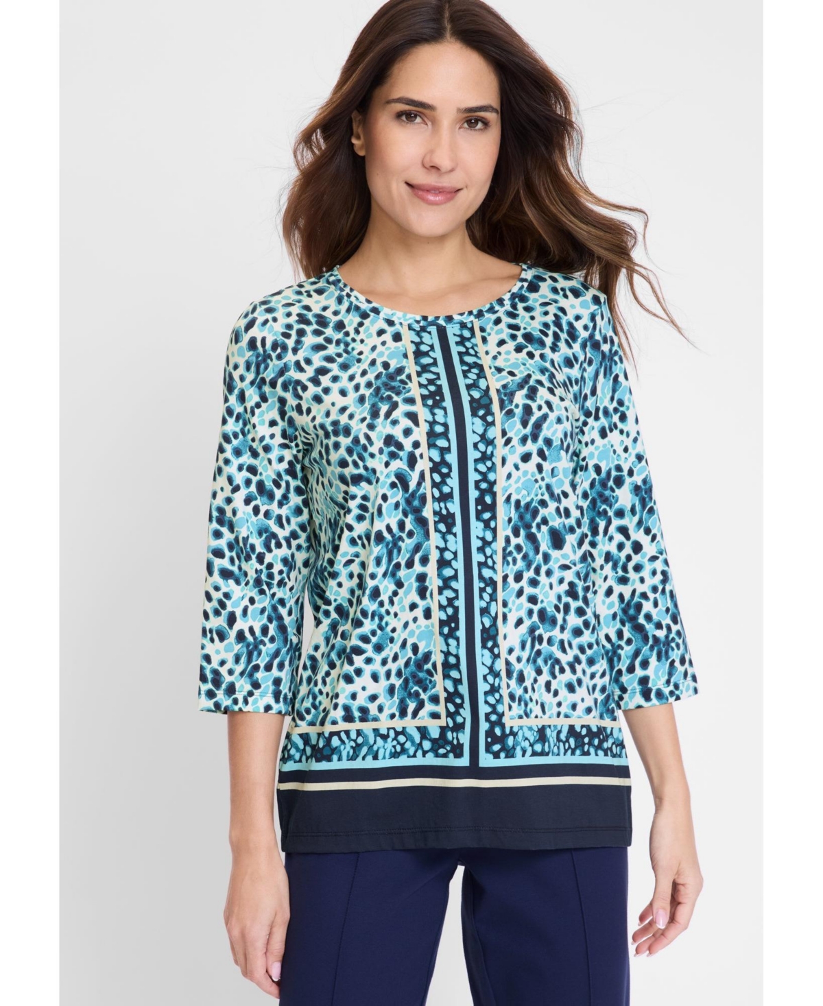 Click here for Olsen Womens Modern Animal and Border Print T-Shir... prices