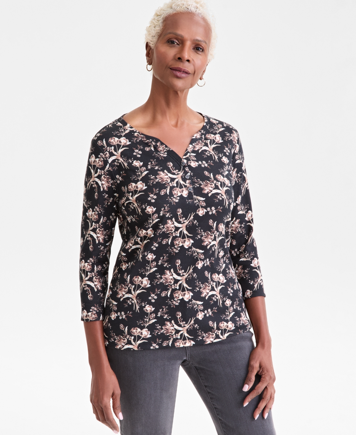 Click here for Style & Co Petite Paisley-Print Henley Top  Macys... prices