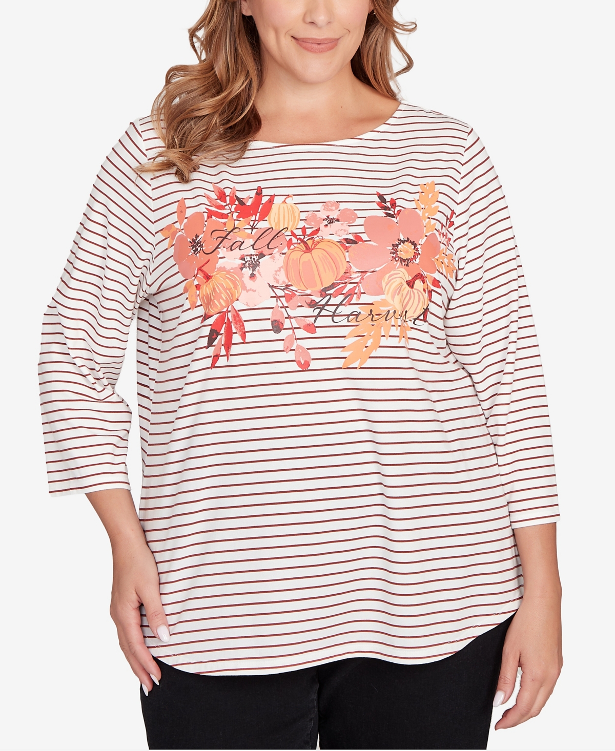 Click here for Ruby Rd. Plus Size Fall Harvest Striped Knit Top -... prices