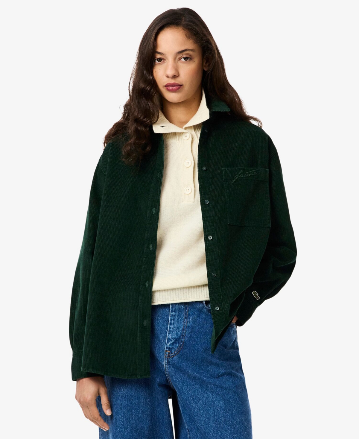 Click here for Lacoste Usa Womens Corduroy Button Up Top - Dark G... prices