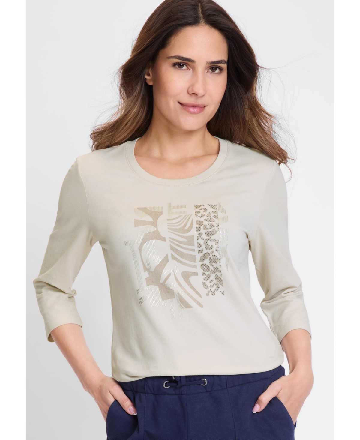 Click here for Olsen Embellished Placement Print T-Shirt - Caffe... prices