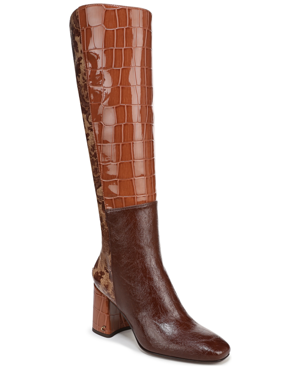 Circus Ny by Sam Edelman Womens Billie Knee-High Block-Heel Dress Boots - Rich Cognac Multi Crinkle Croco