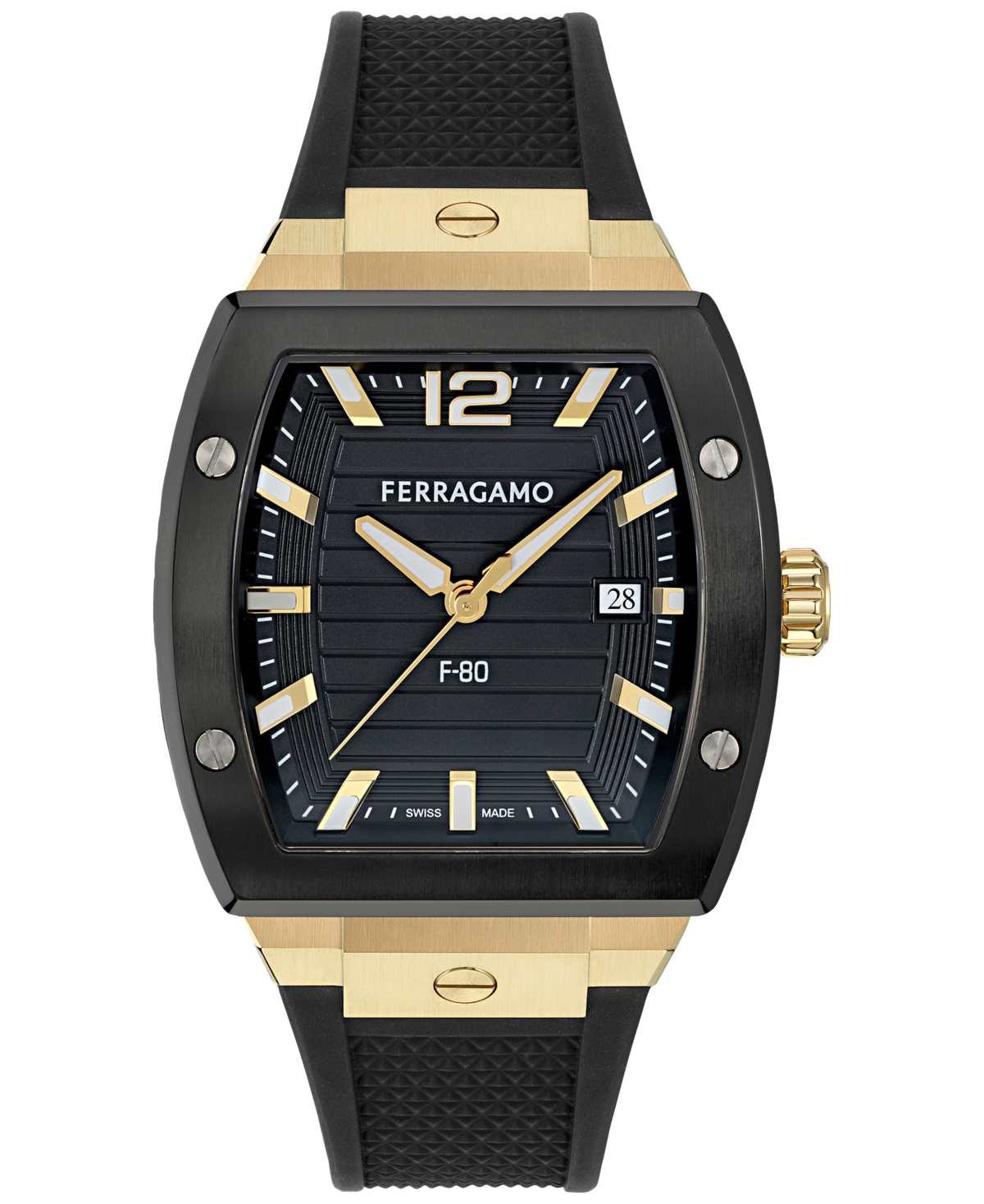 Click here for Ferragamo Mens Swiss F-80 Tonneau Black Polyuretha... prices