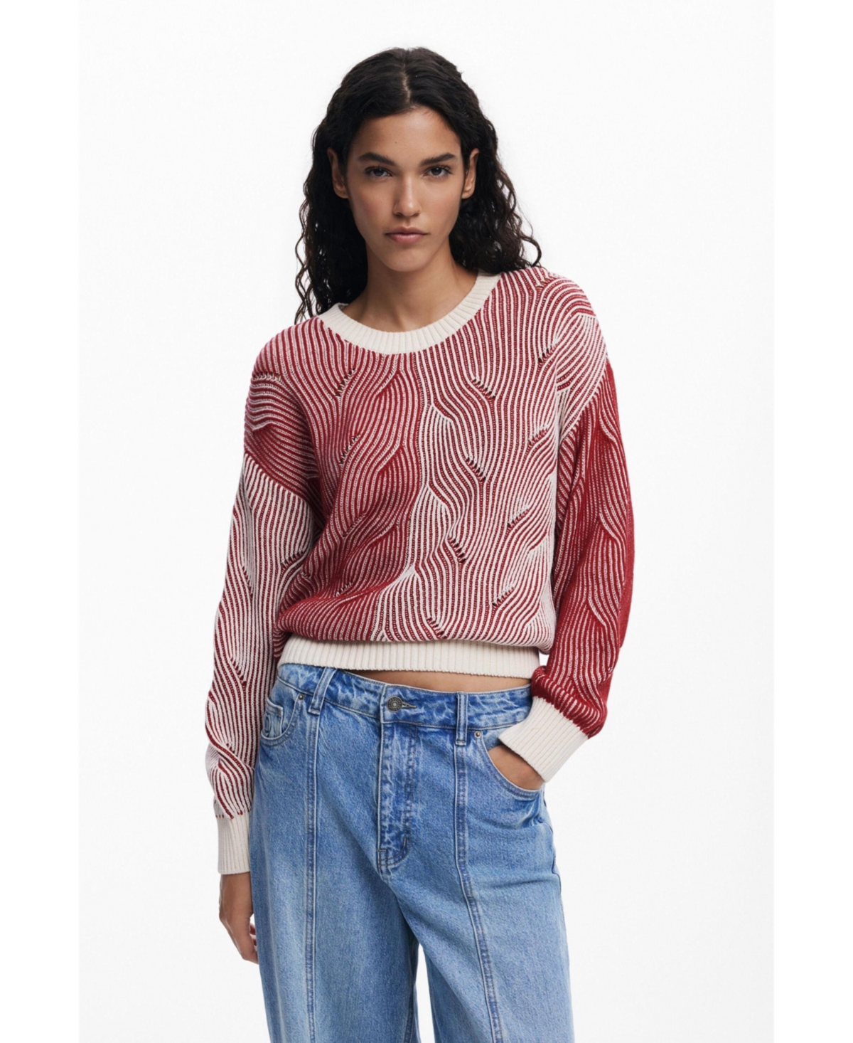 Click here for Desigual Womens Two-tone knit sweater - Red prices