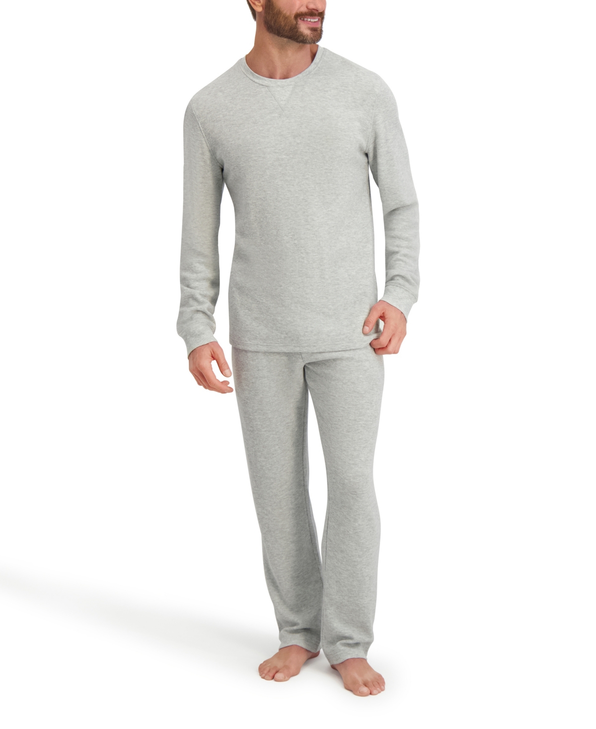 Click here for Hanes Mens Waffle Crew Neck Sleep Set - Light Gray... prices