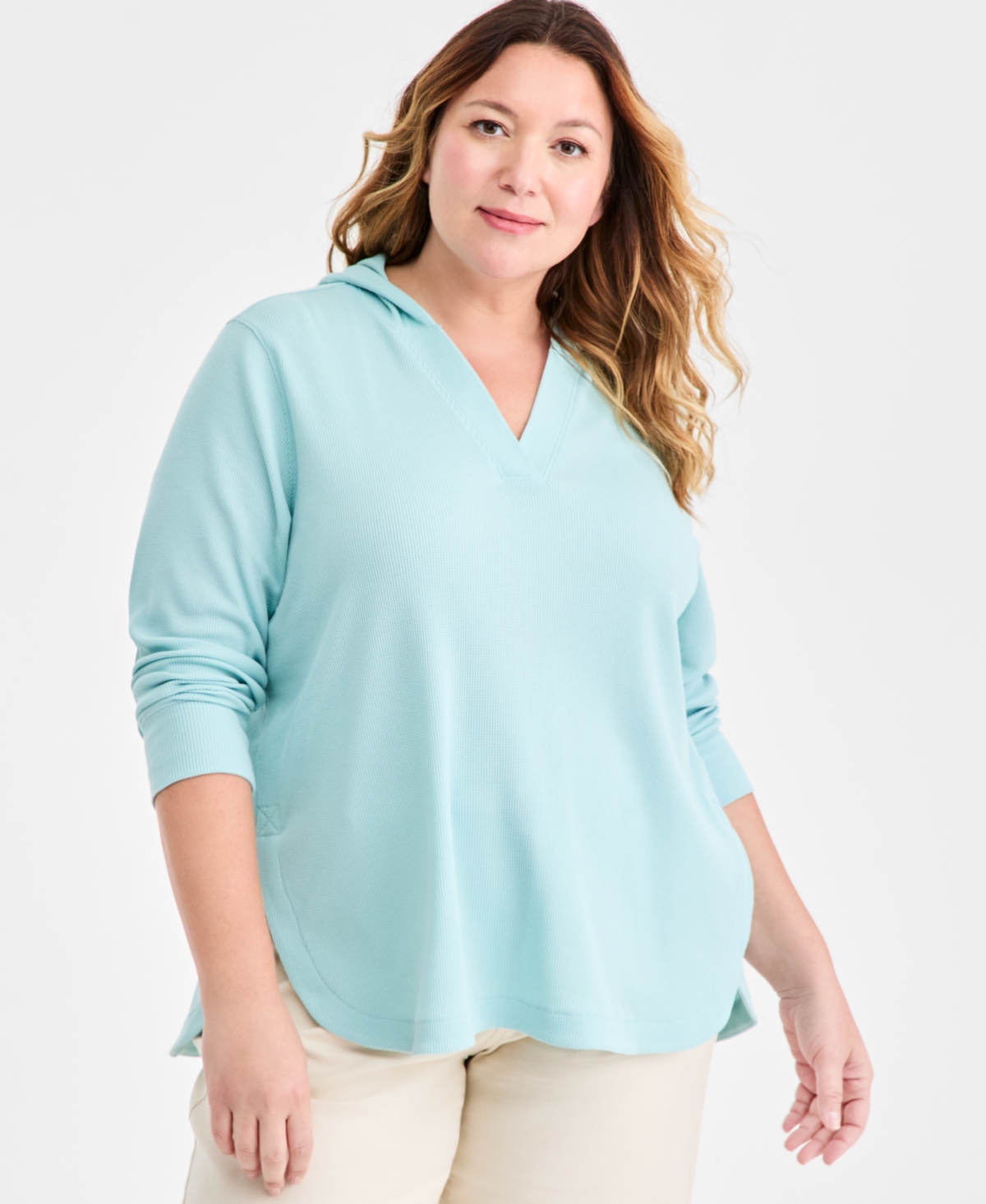 Click here for Style & Co Plus Size Waffle-Knit Hooded Sweatshirt... prices