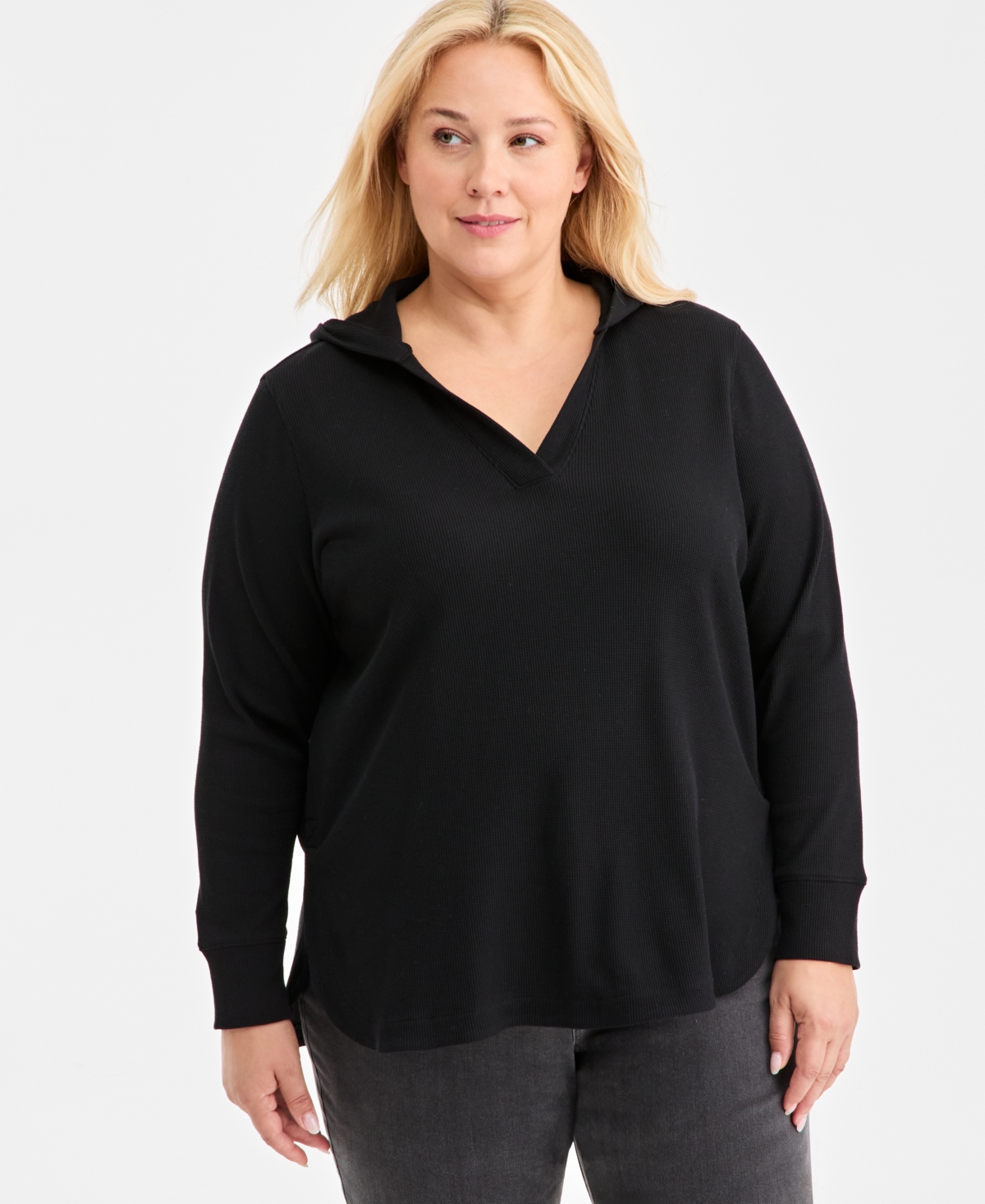 Click here for Style & Co Plus Size Waffle-Knit Hooded Sweatshirt... prices