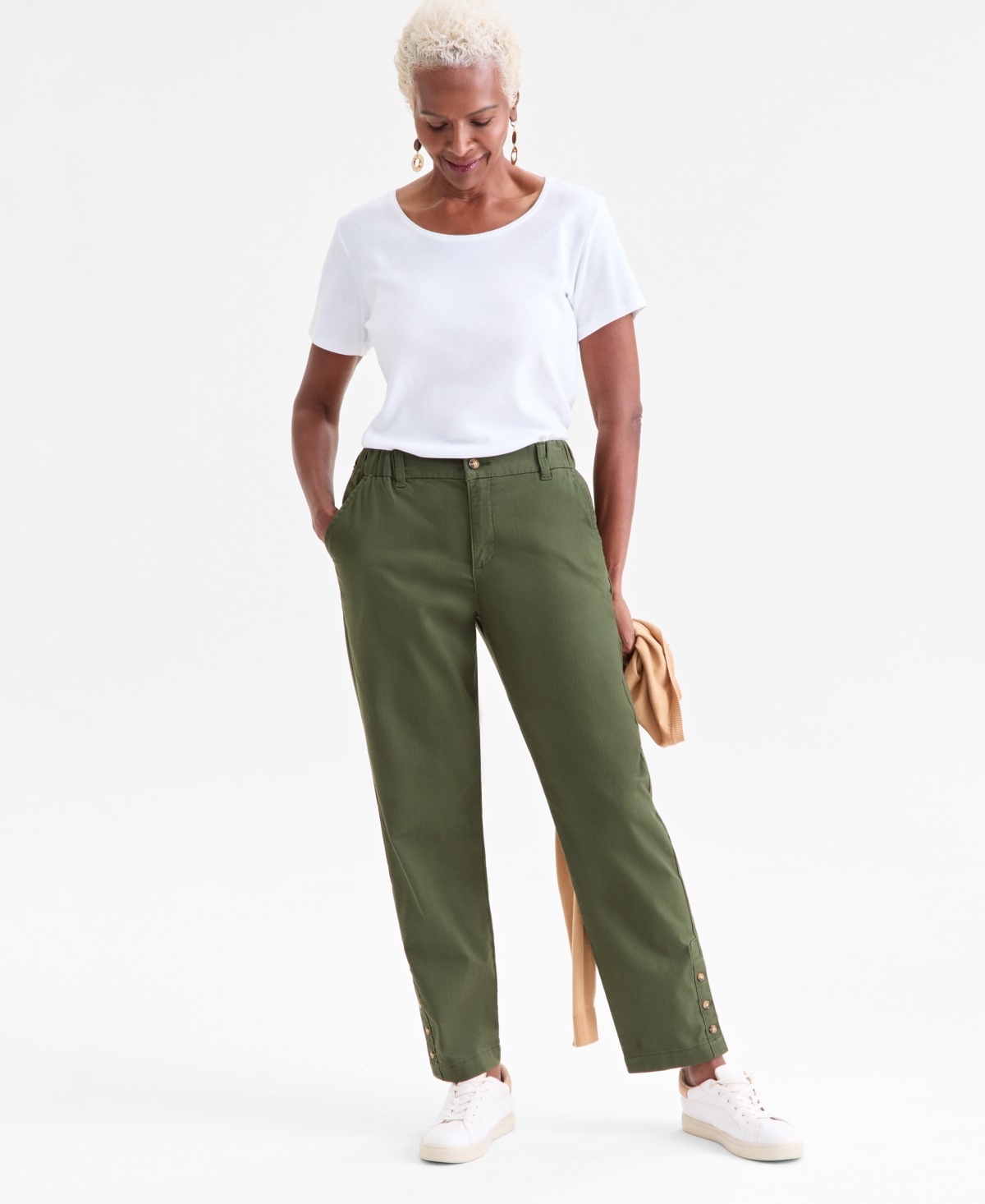 Click here for Style & Co Womens High-Rise Button-Hem Straight-Le... prices