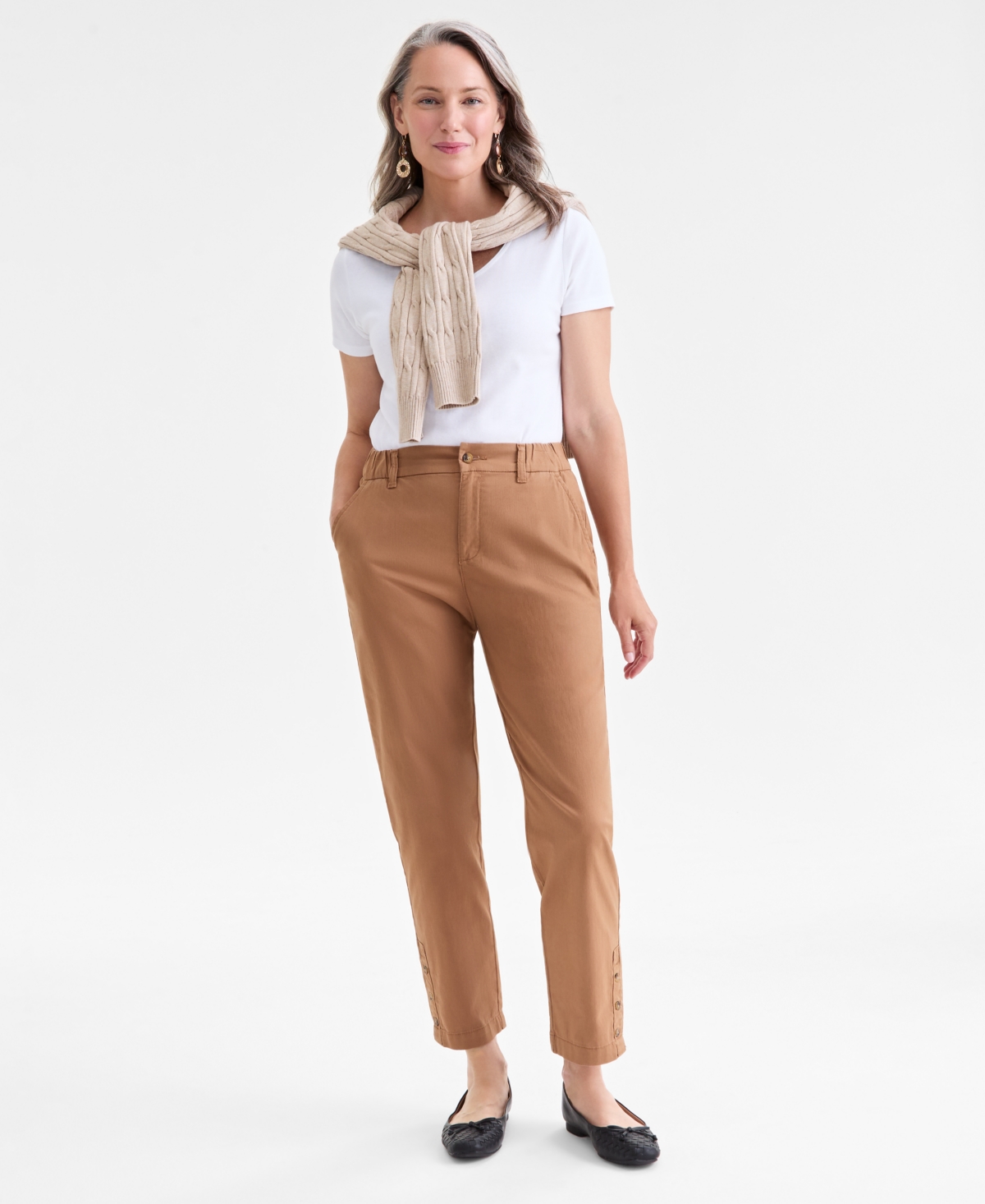 Click here for Style & Co Womens High-Rise Button-Hem Straight-Le... prices