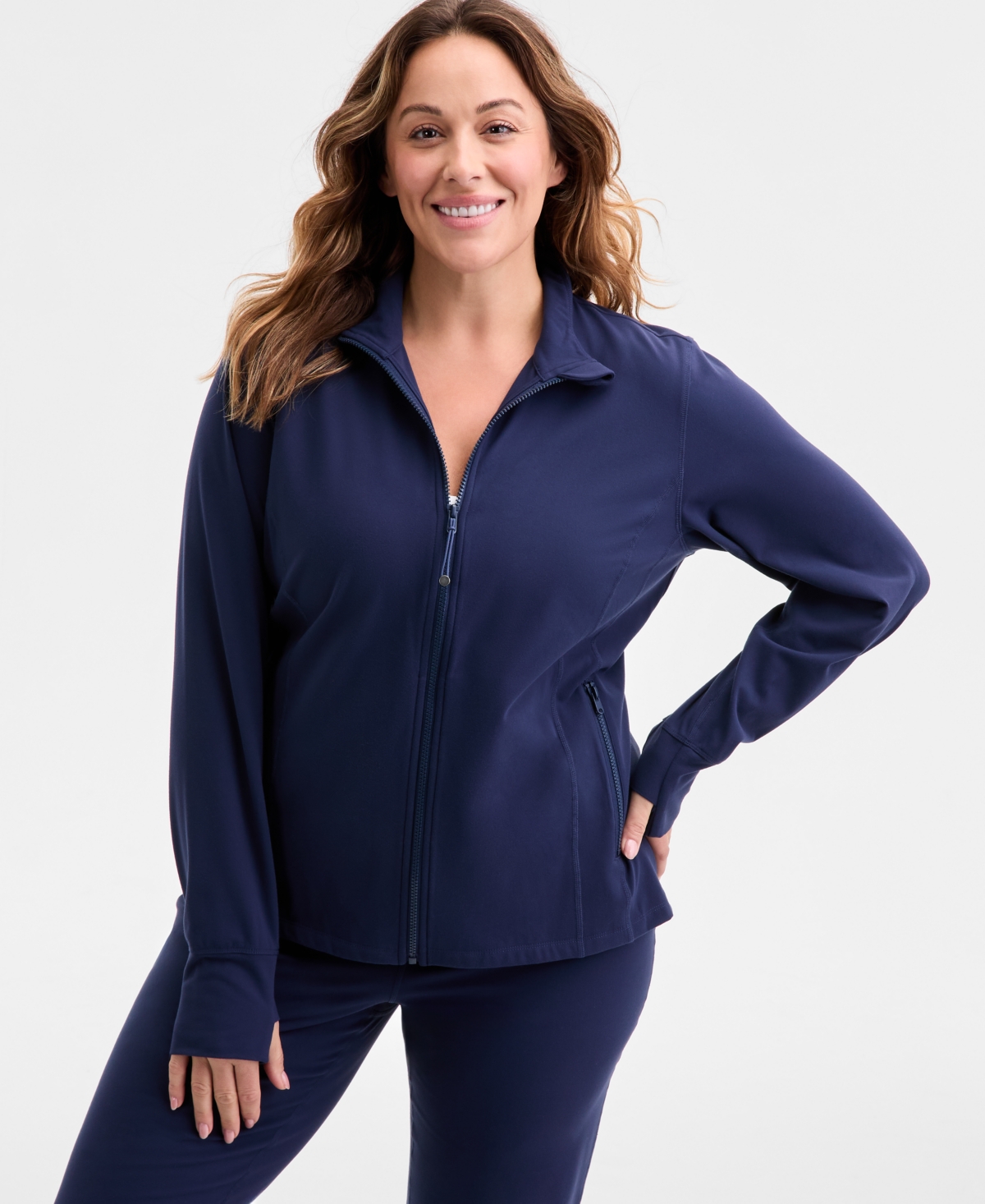 Click here for Id Ideology Plus Size Soft Flex Solid Full-Zip Jac... prices