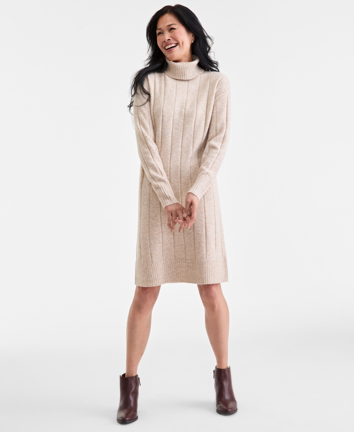 Click here for Style & Co Womens Ribbed Turtleneck Sweater Dress... prices
