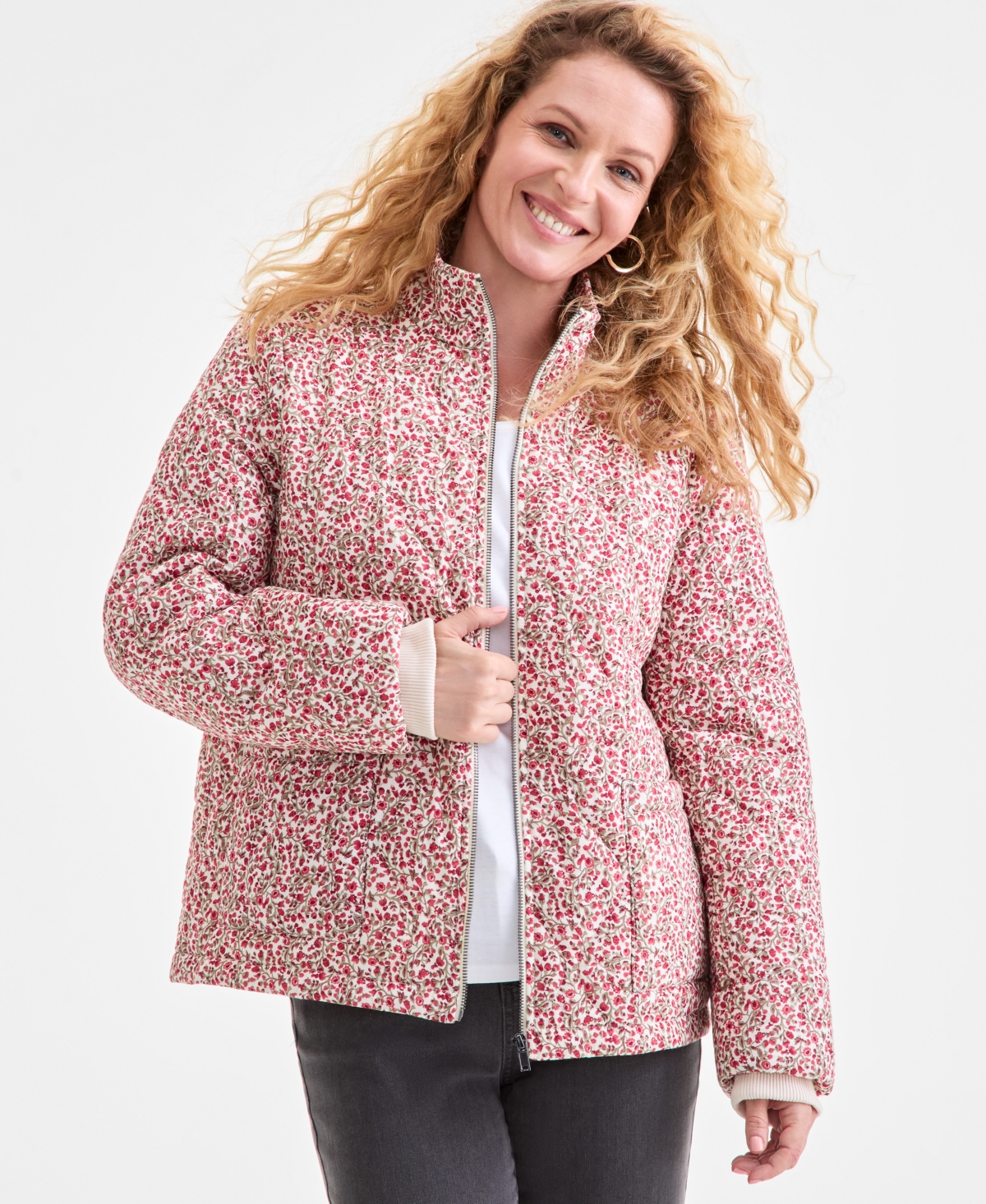 Click here for Style & Co Womens Cotton Printed Puffer Jacket  Ma... prices