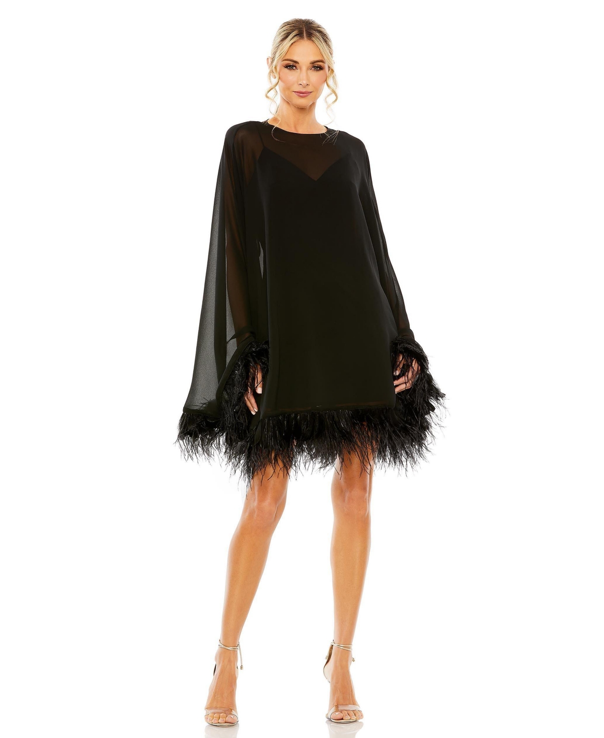 Click here for Mac Duggal Womens Trapeze Dress with Feather Trim... prices