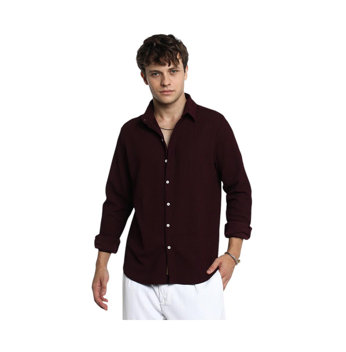 Click here for Campus Sutra Mens Maroon Red Stripe-Creased Shirt... prices