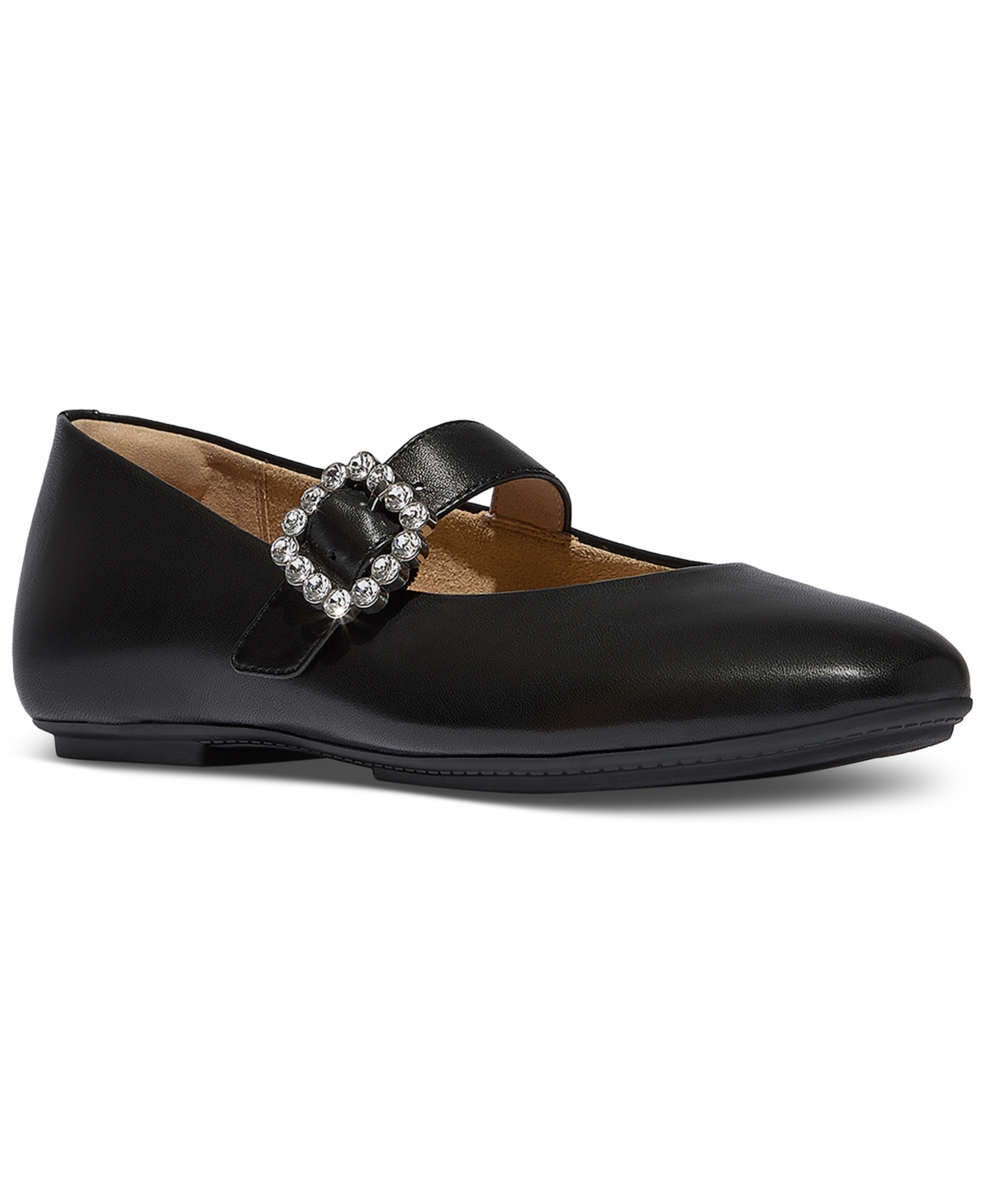FitFlop Womens Delicato Crystal-Buckle Metallic-Leather Mary Jane Flats - Black