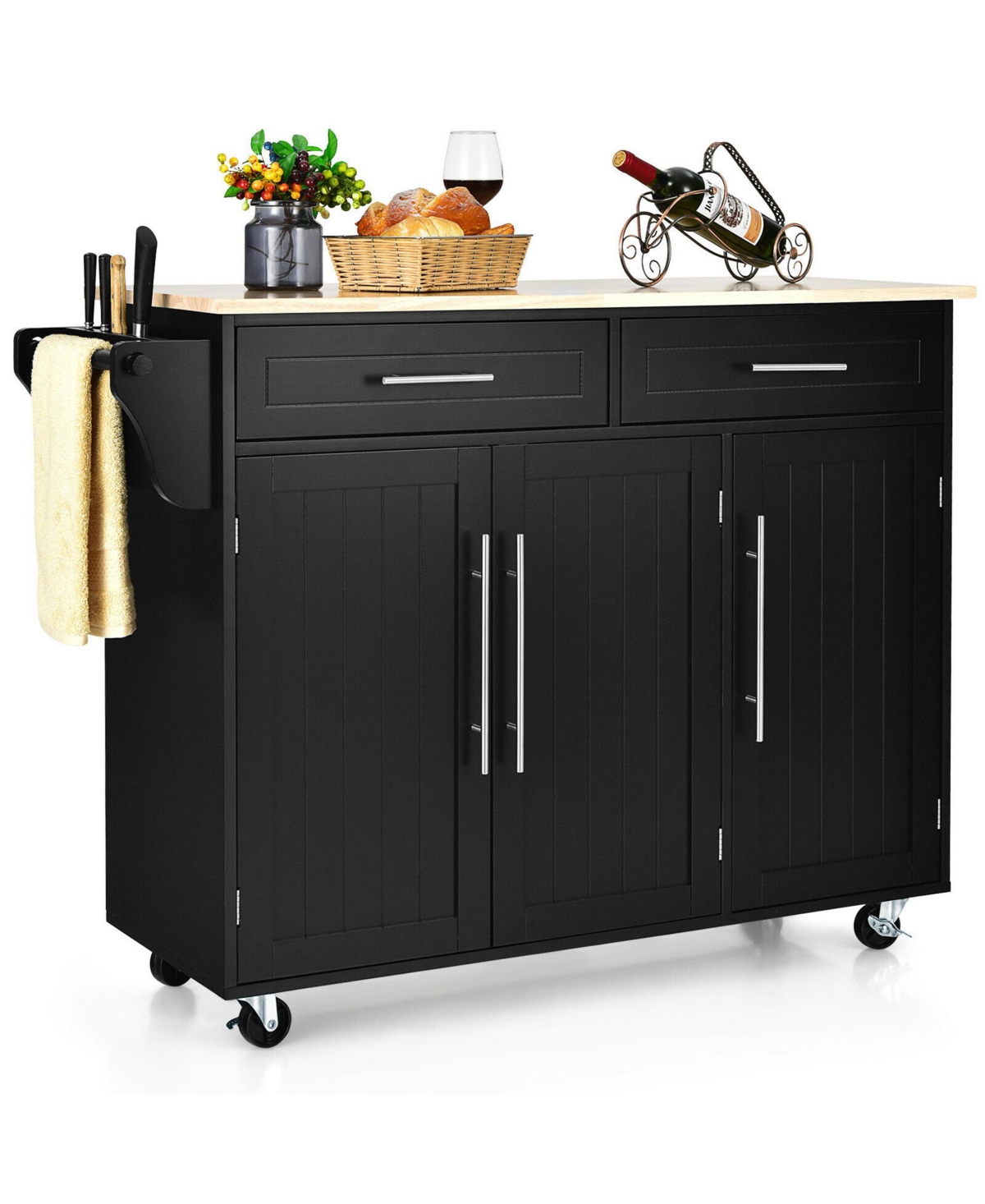 Click here for Gymax Kitchen Island Trolley Cart Wood Top Rolling... prices