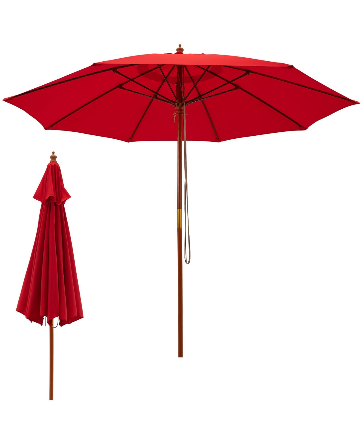 Click here for Gymax 9.5 Ft Rope Pulley Wooden Umbrella Market w/... prices
