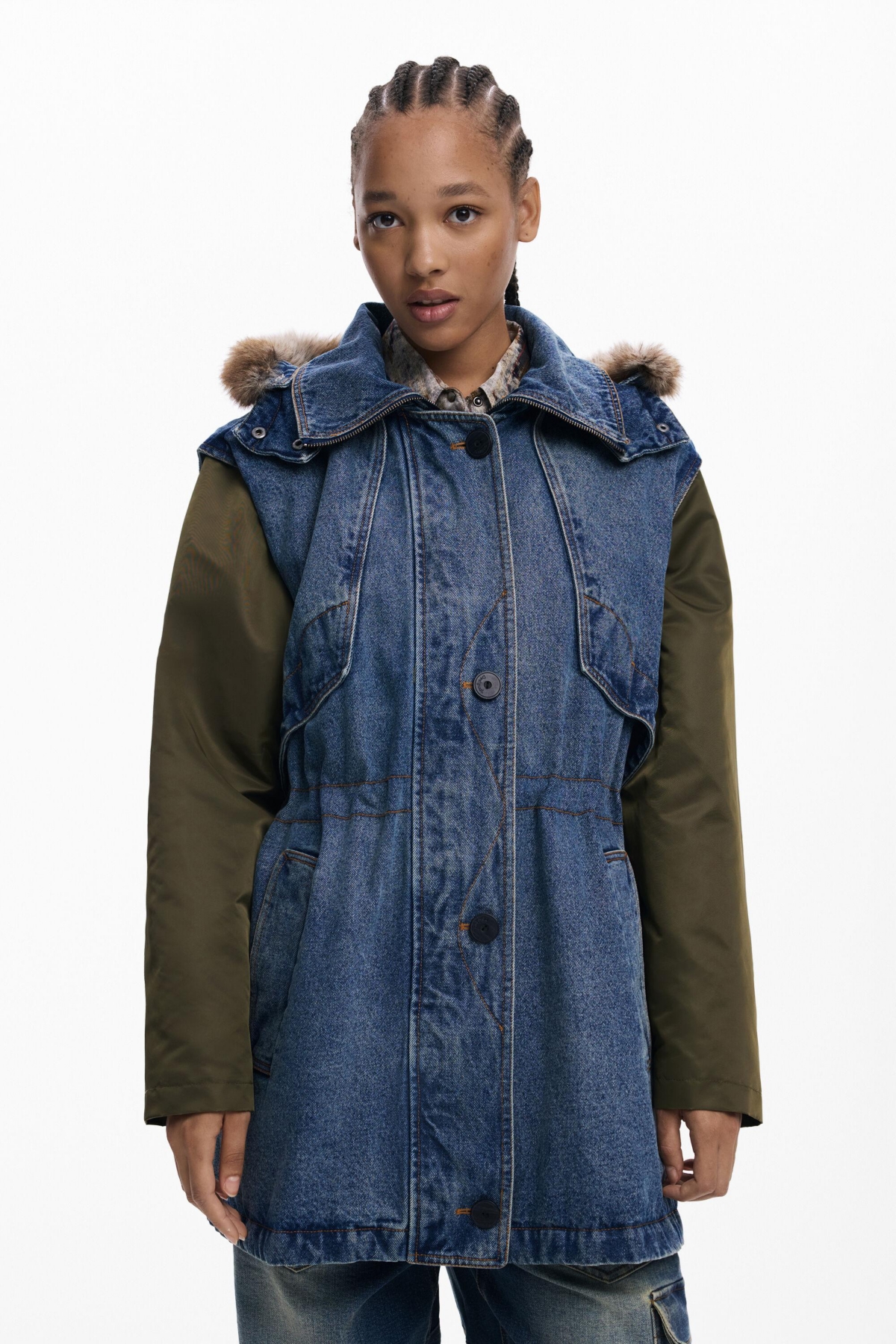 Click here for Desigual Womens Fur-trimmed parka - Medium blue prices