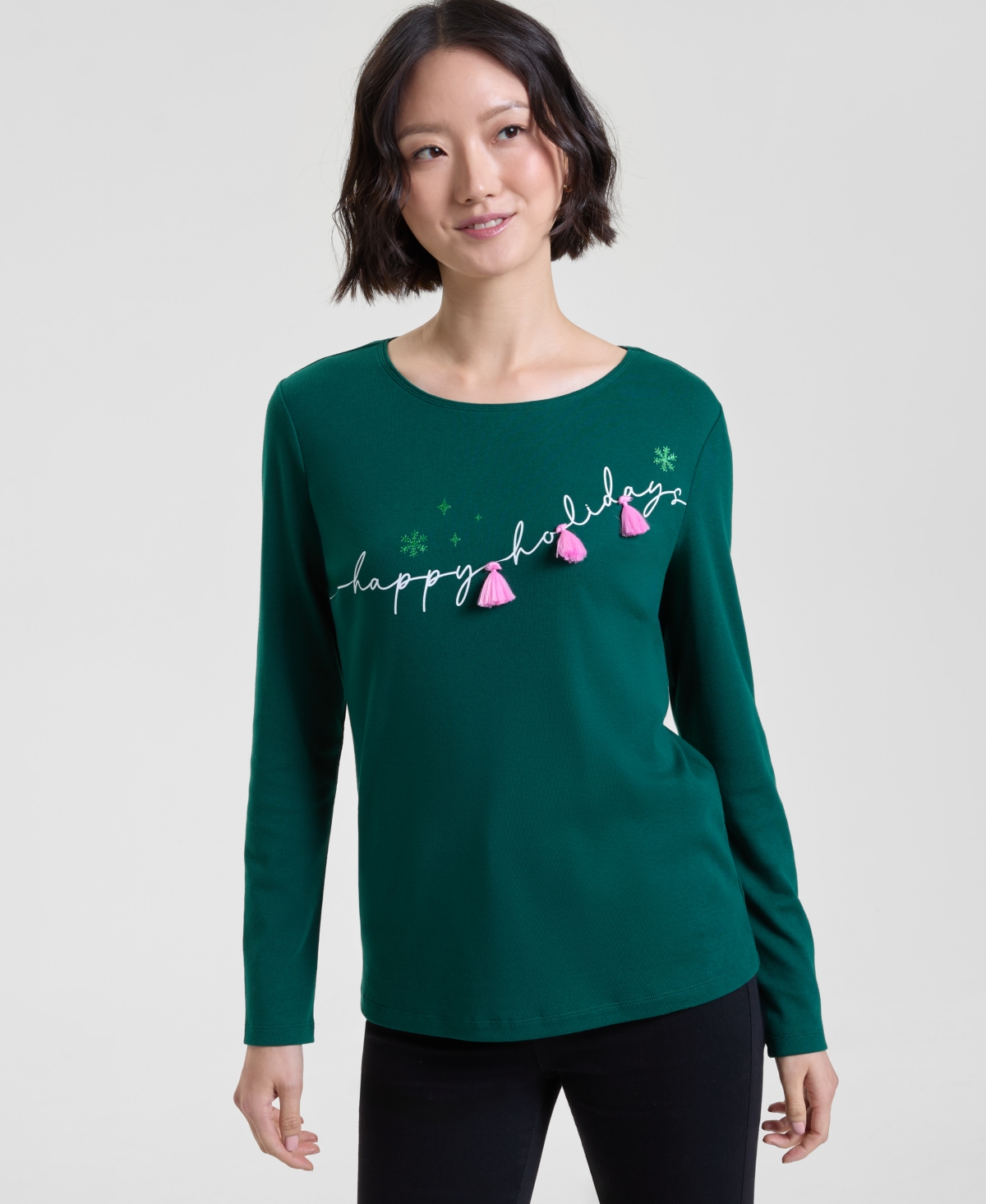 Click here for Holiday Lane Womens Festive Moment Long-Sleeve Top... prices