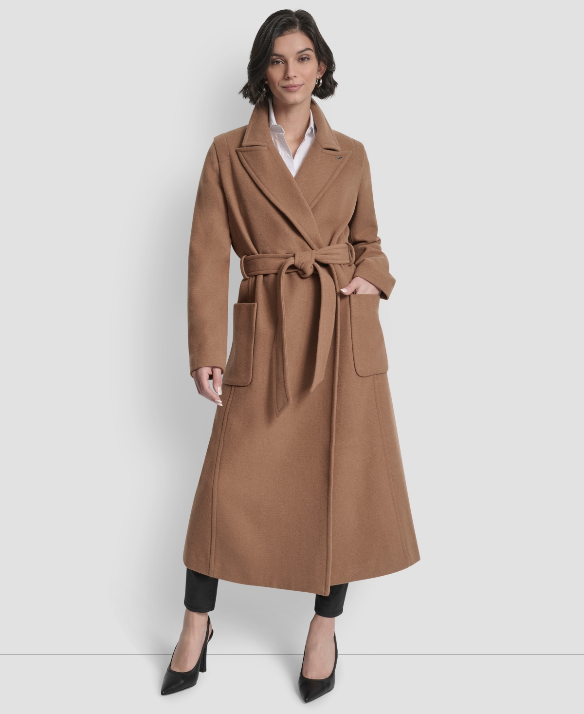 Click here for Dkny Womens Notch Collar Belted Wrap Coat - Dark C... prices