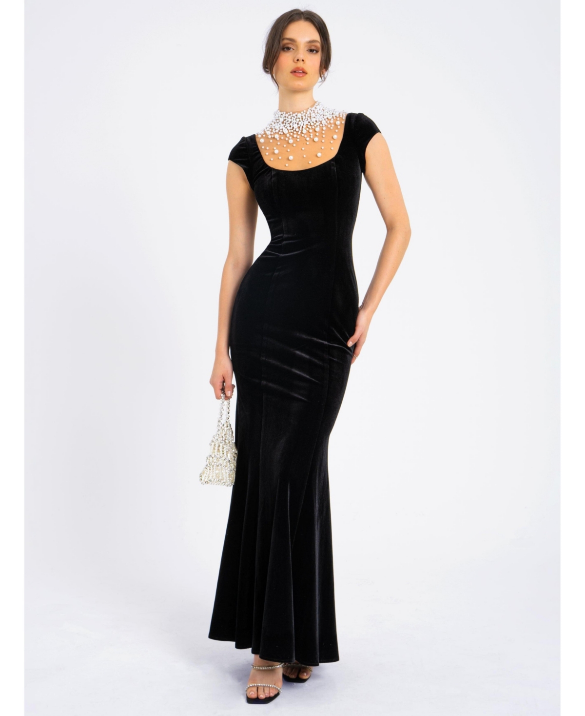 Click here for Miss Circle Women Rachael Black Velvet Pearl Embel... prices